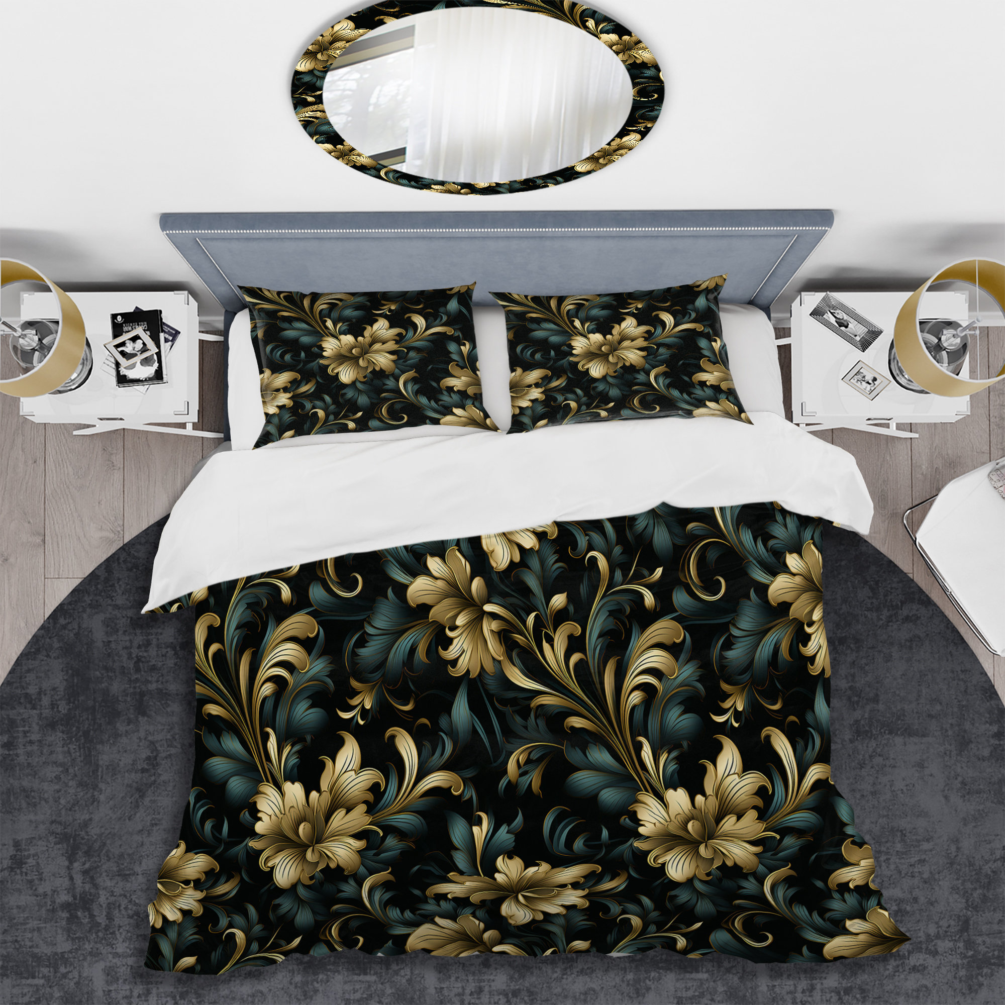 Design Art Gold And Green Luxury Damask Symphony Bedding | Wayfair