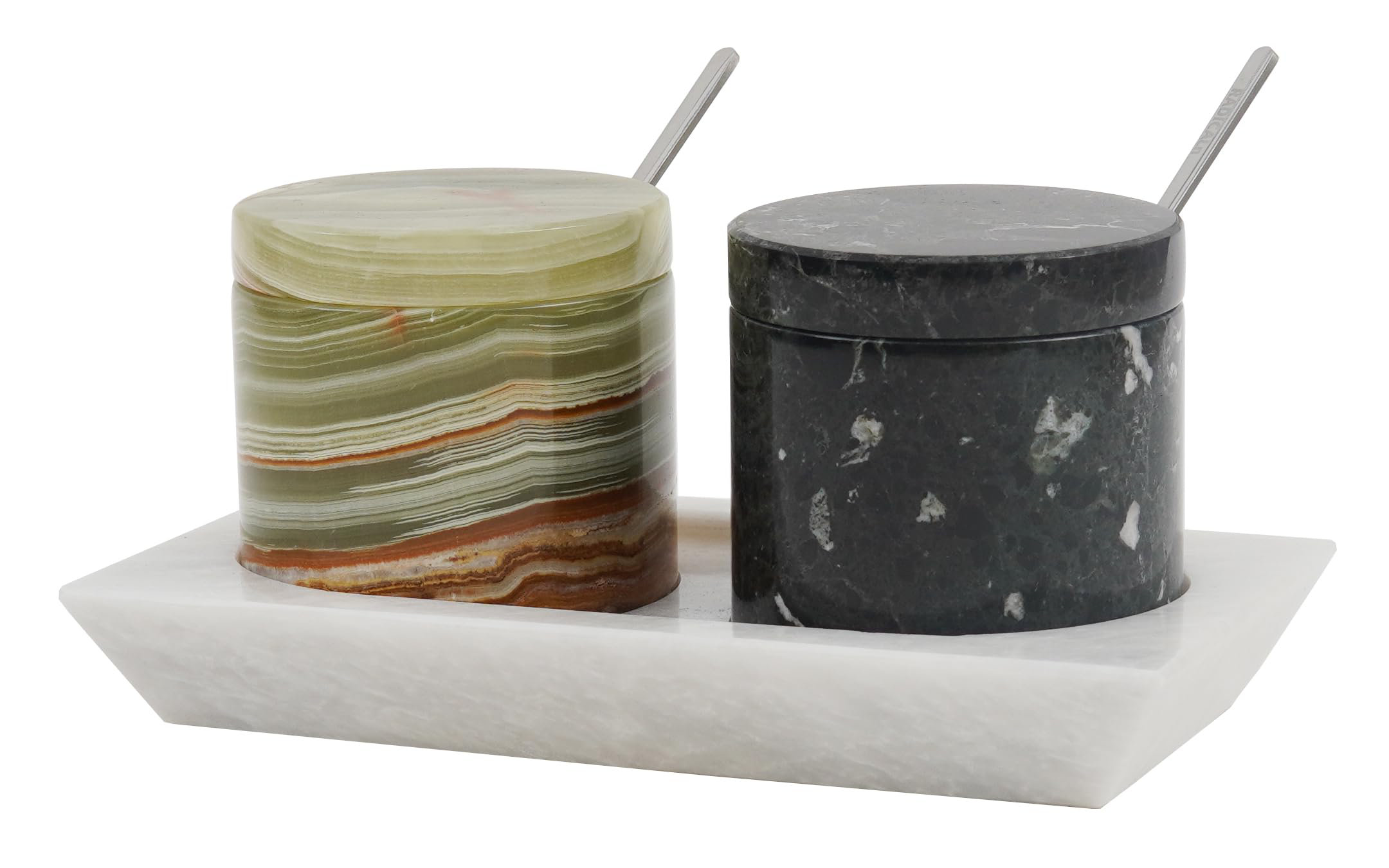 Brayden Studio Marble Salt Cellar With Lid And Tray 3'' Inches Green ...
