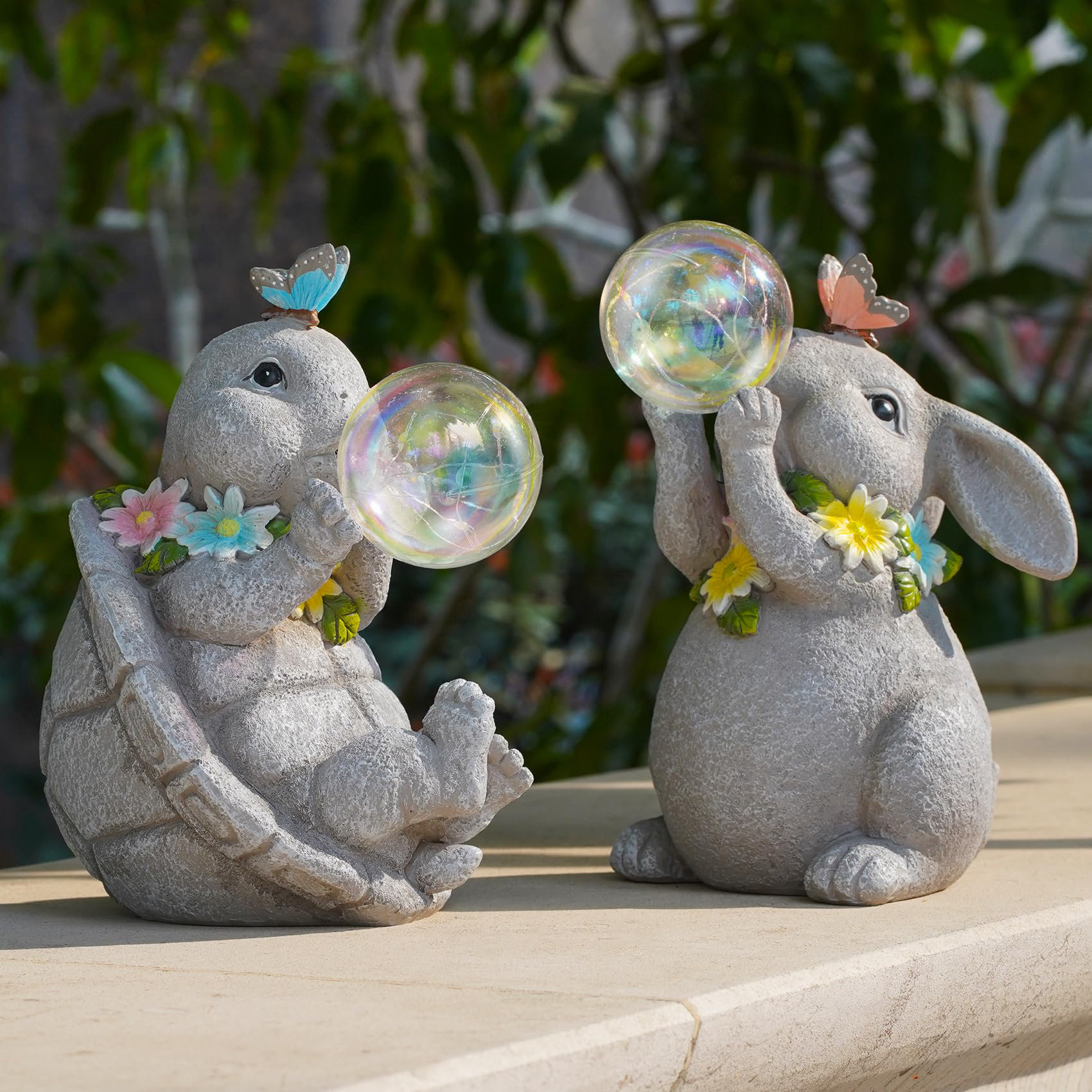 Trinx Statues de tortues décoratives de jardin extérieur avec résine de lumière solaire ...