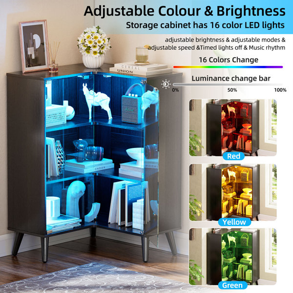 Ivy Bronx Display Case With Tempered Glass Doors,3-tier Corner Curio ...