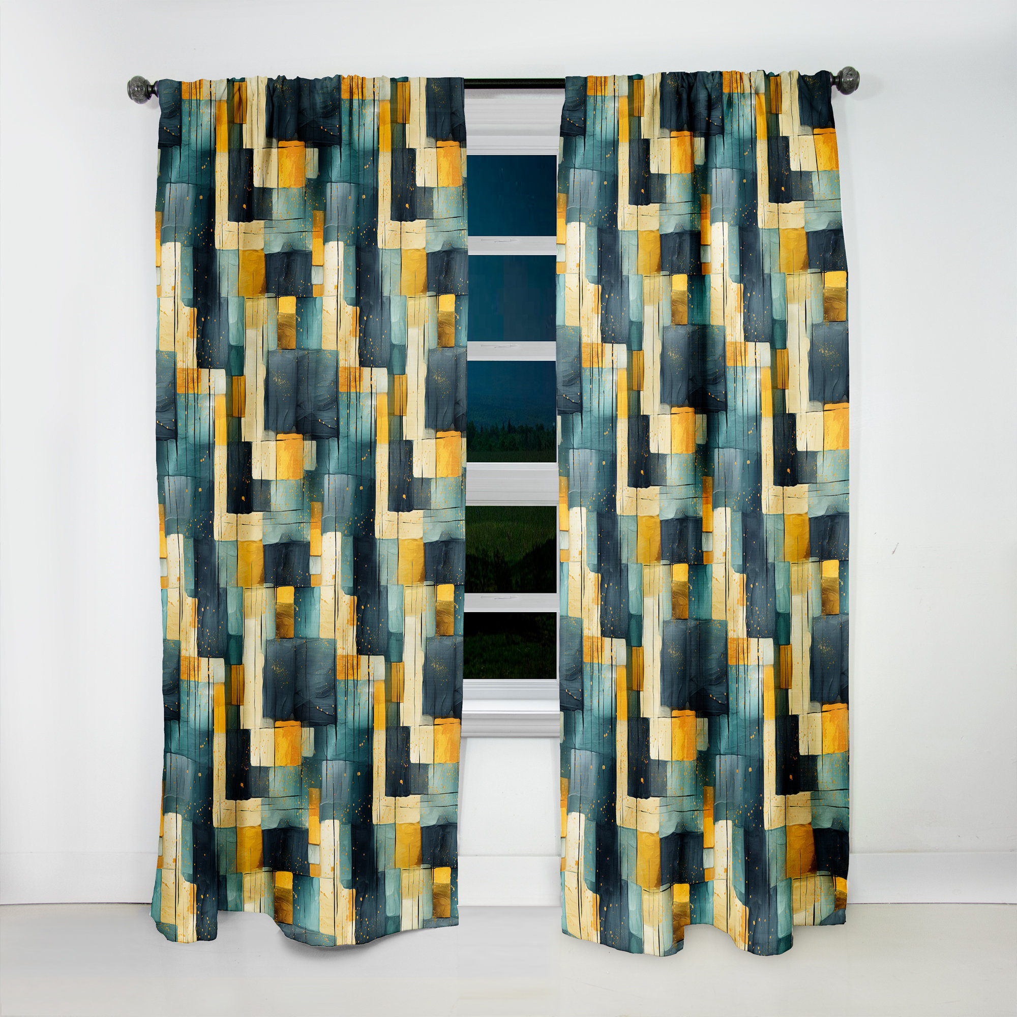 Design Art Yellow And Teal Abstract Geometric Fusion - Geometric ...