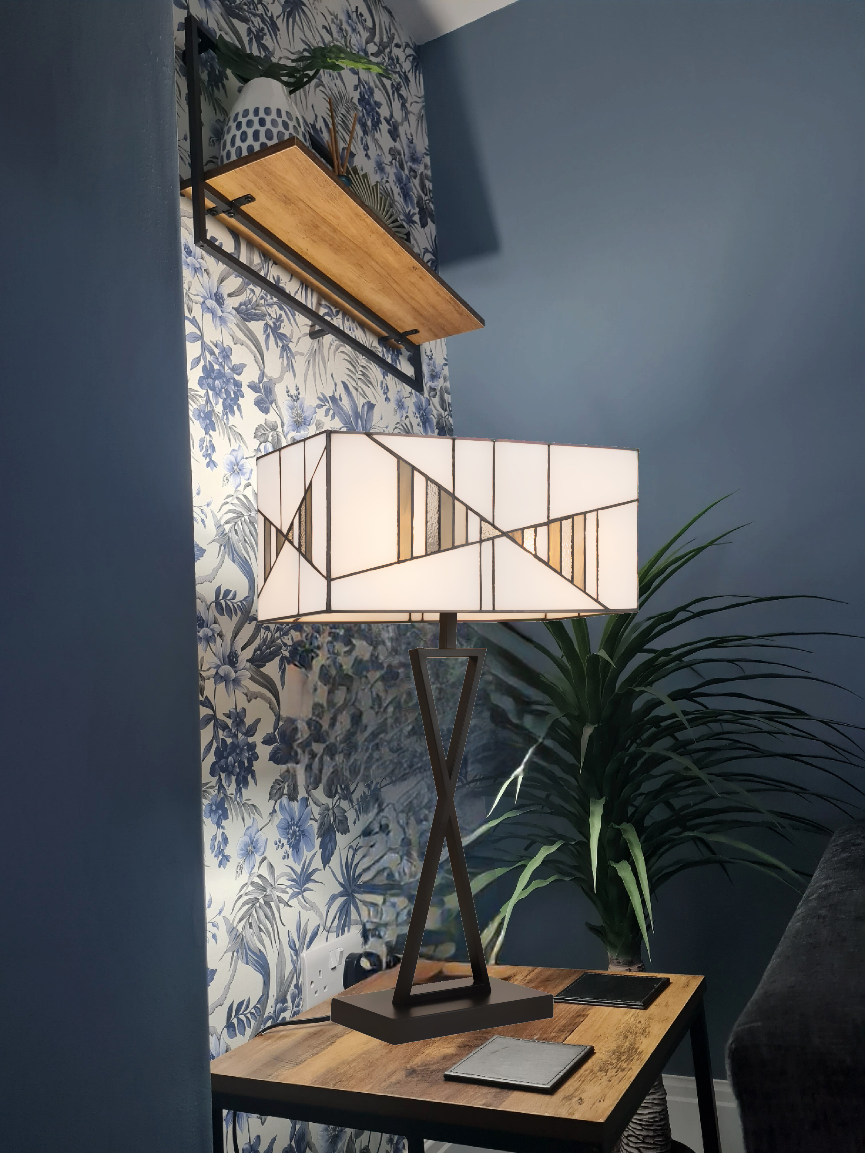 Ebern Designs Lacon 64cm Tiffany Glass Art Deco Style Rectangle Table ...