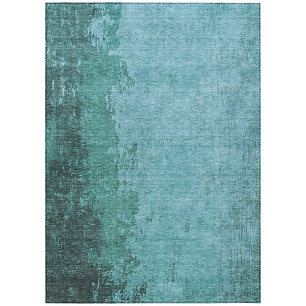 Bungalow Rose Machine Washable Indoor/Outdoor Howlett Teal Rug | Wayfair