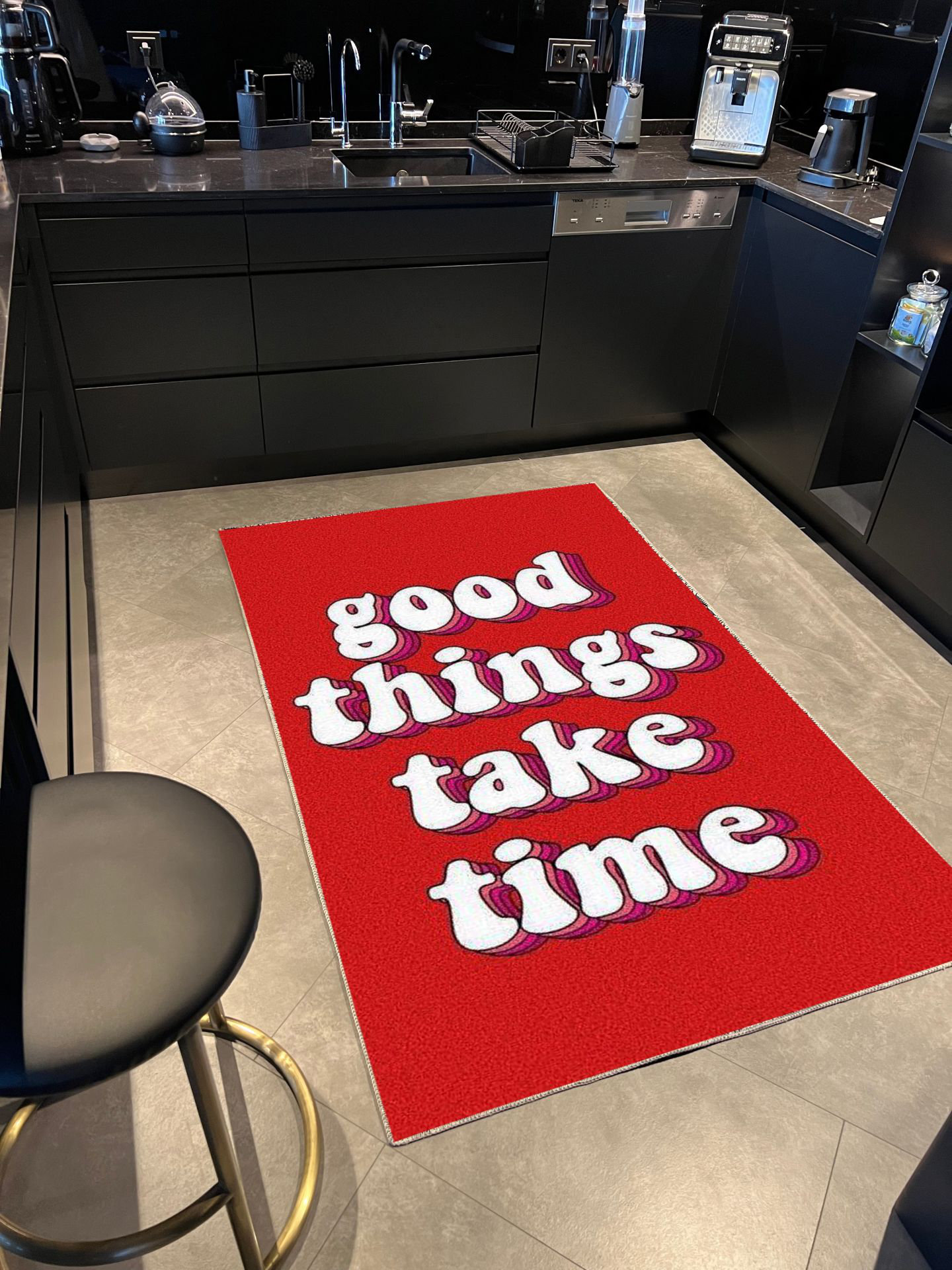 METG HOME Good Things Take Time Text Woven Base Rug | Wayfair