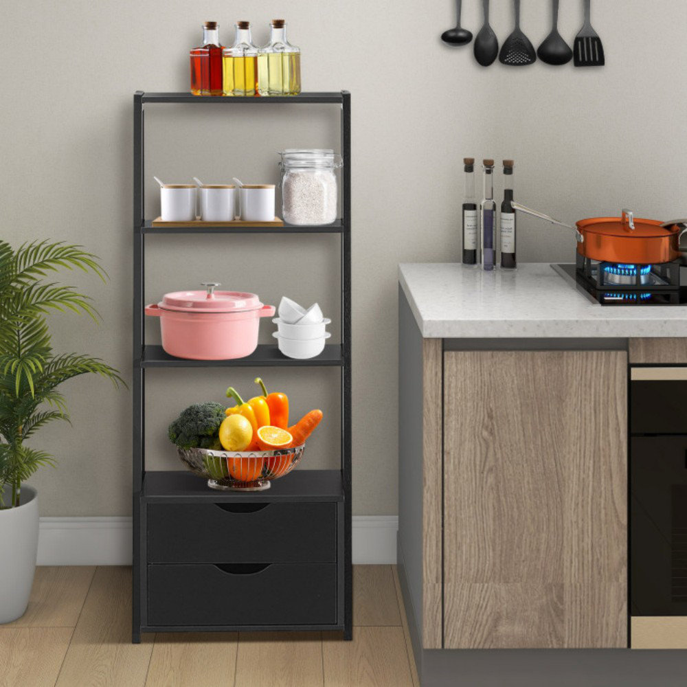 Latitude Run® 4-Tier Ladder Bookshelf Storage Display with 2 Drawers ...