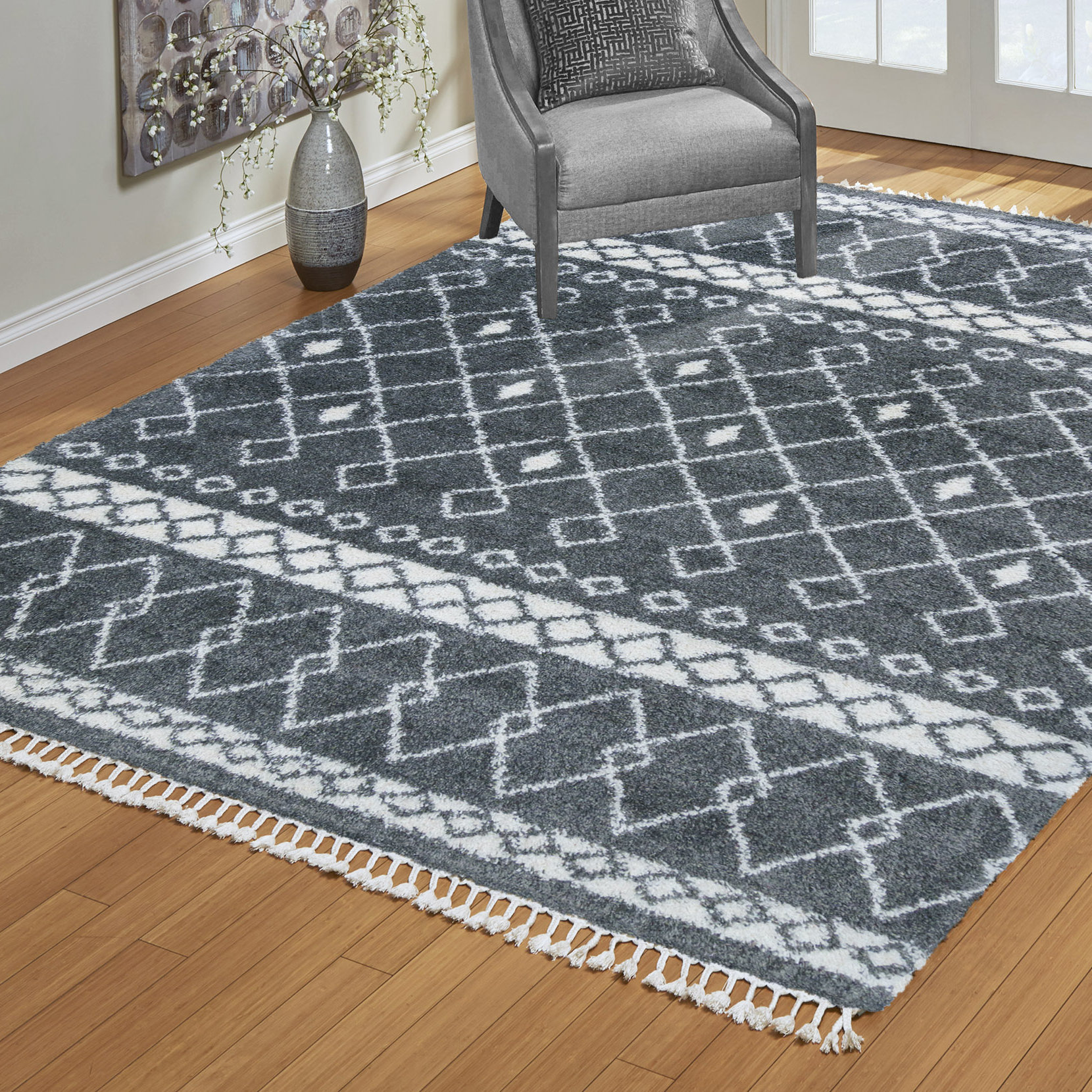 Gertmenian Limmet Clara Modern Moroccan Bohemian Gray/Ivory Diamond ...