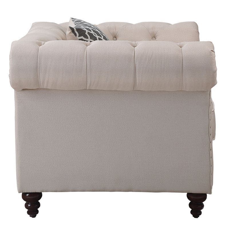 Alcott Hill® Tufted Beige Linen Chair W/Pillow | Wayfair