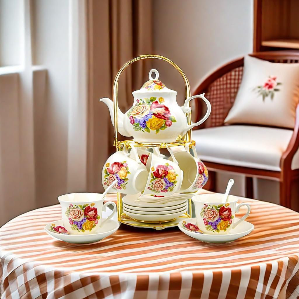 Bloomsbury Market 20-Piece Porcelain Bone China Tea Set With Gold Trim ...