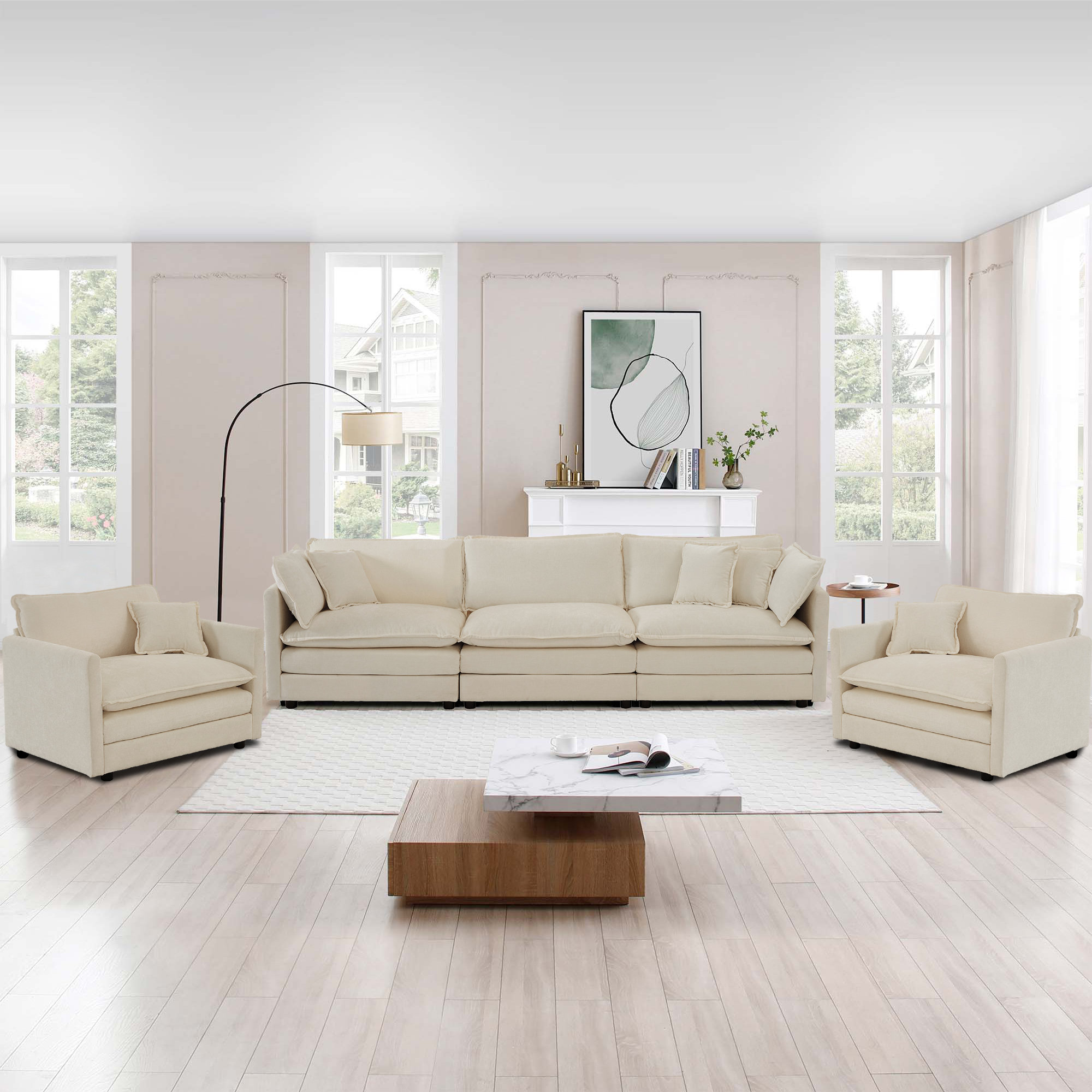 Latitude Run® Modern Upholstered Chenille Cloud Couches Set, 3-Seater ...
