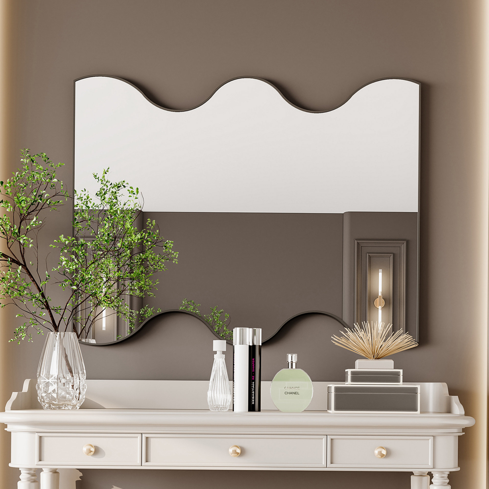 Wrought Studio™ Wall Mirror 30x35 Inch Rectangular Mirror with 2 Wavy ...
