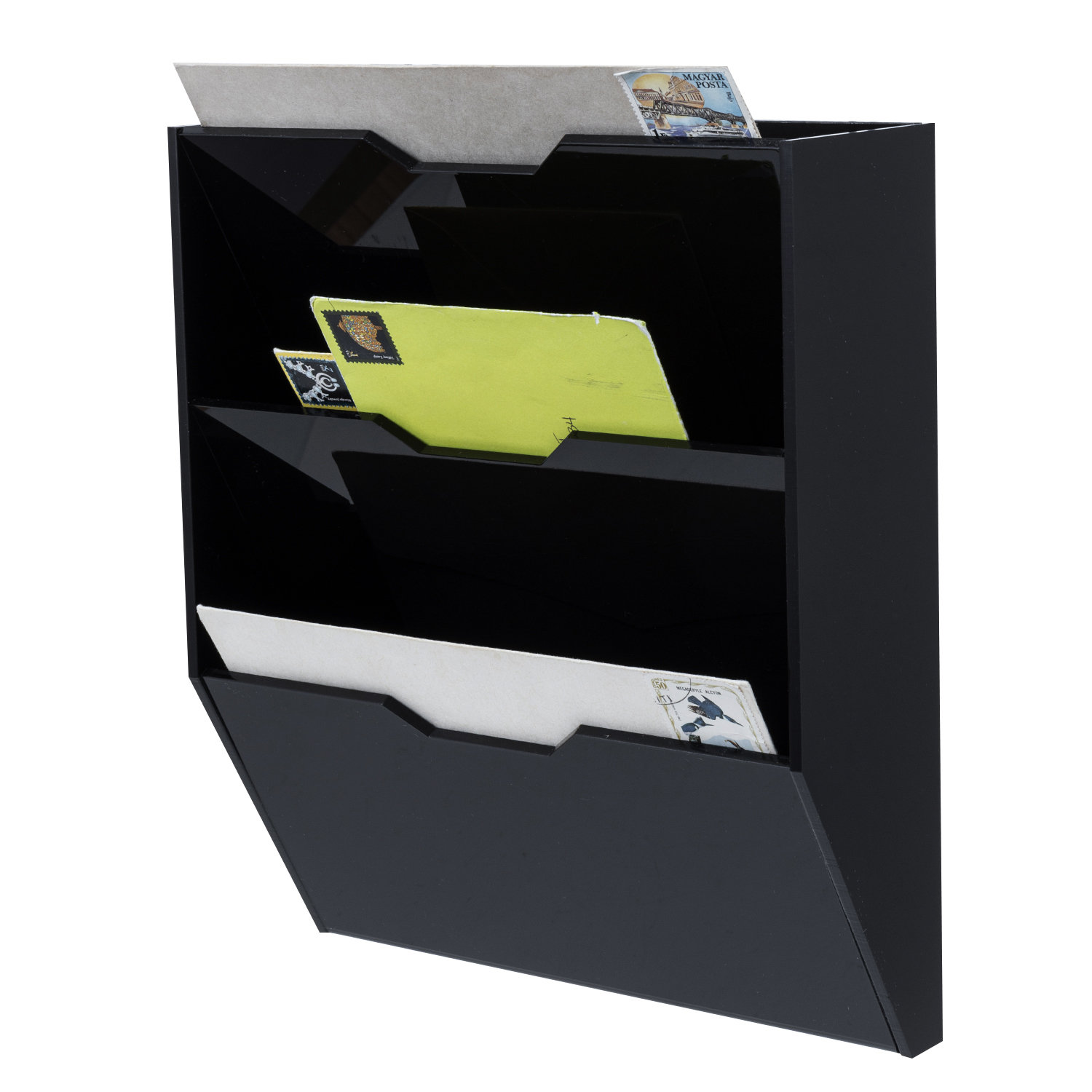 Ebern Designs Black Acrylic Wall Mounted Mail Organizer Holder | Wayfair