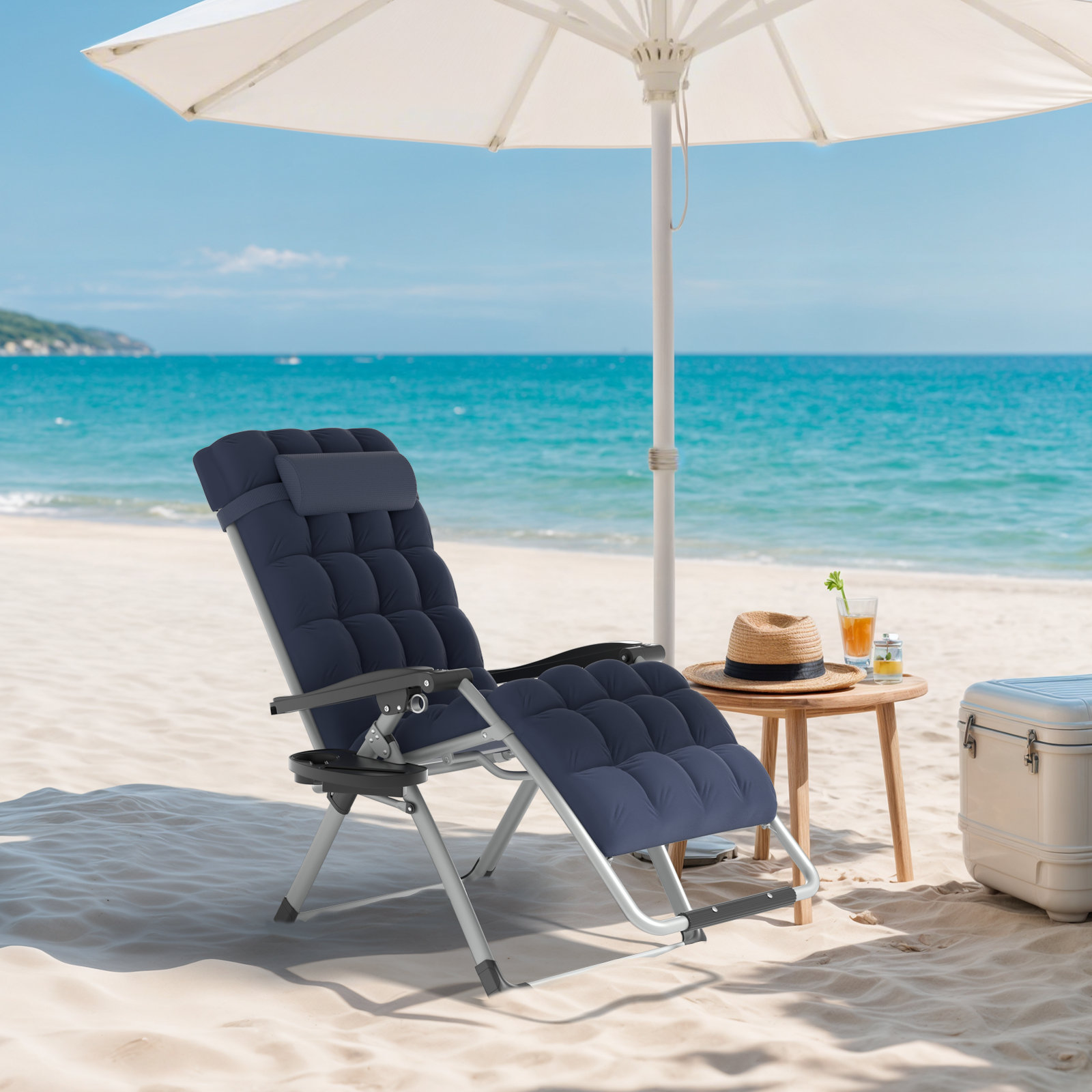 Latitude Run® Reinforced Zero Gravity Chair With Cushion & Side Tray ...