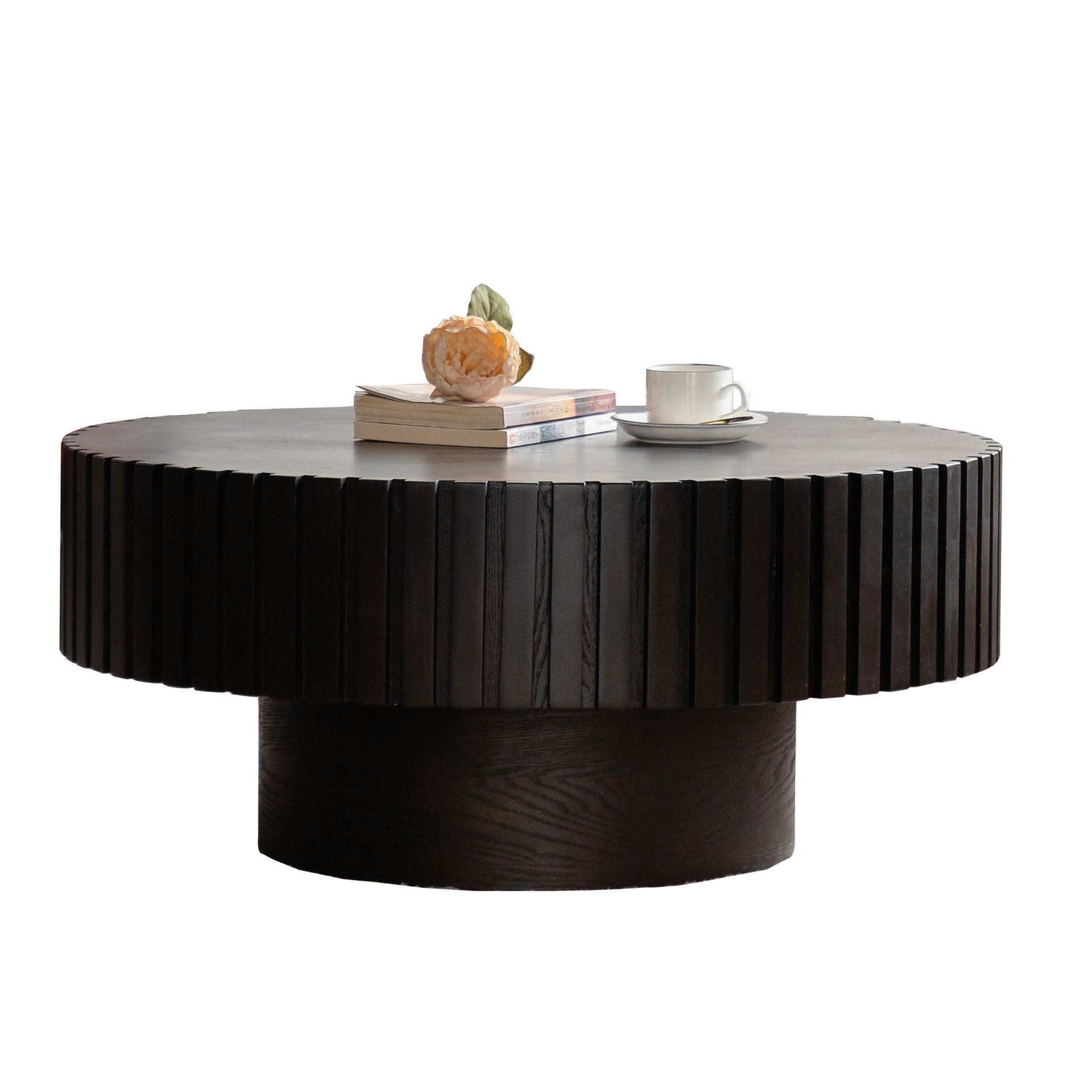 Hokku Designs Round Coffee Table Handcrafted Relief Sturdy Pedestal ...