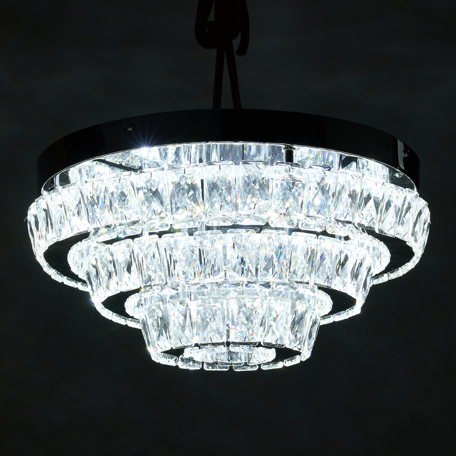 Rosdorf Park Chrome Round Triple-Layer Stainless Steel Crystal Ceiling ...