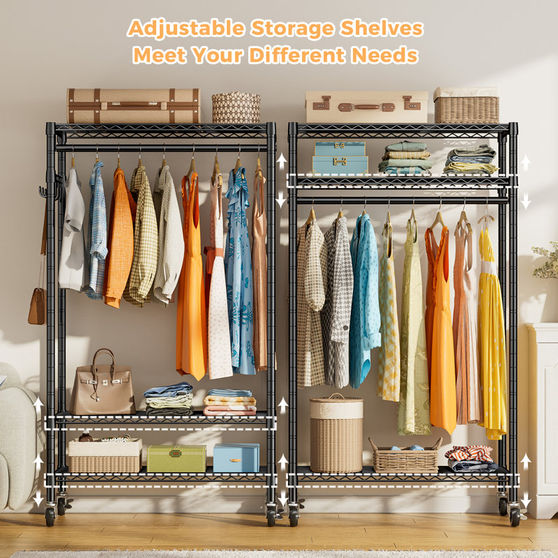 Rebrilliant 29.1'' Metal Rolling Clothes Rack Freestanding, Portable ...