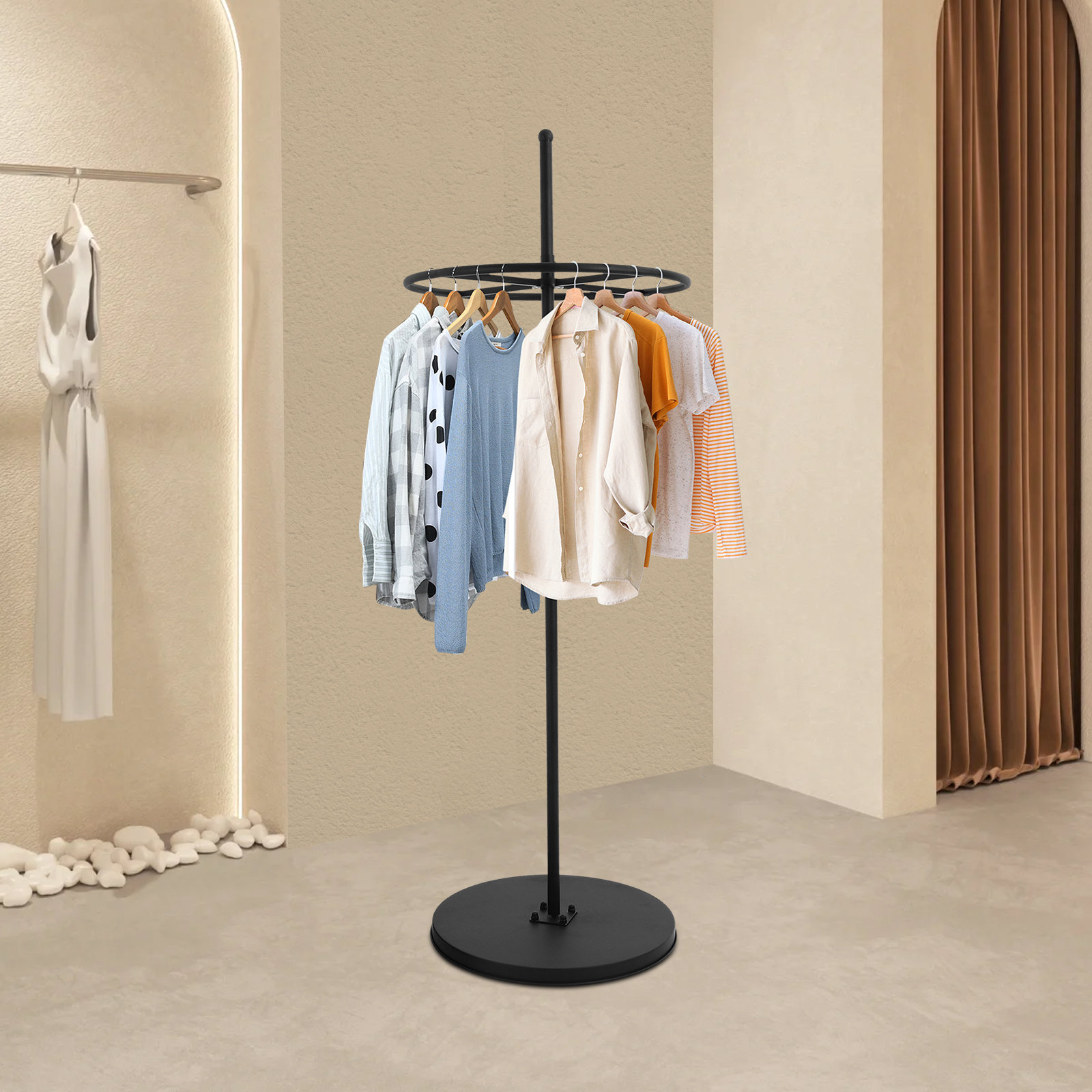 Latitude Run® Clothing Display Stand Round Freestanding Garment Rack ...