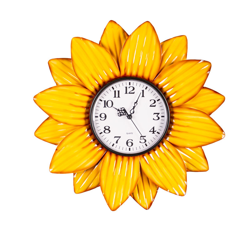 August Grove® Metal Sunflower Wall Clock | Wayfair
