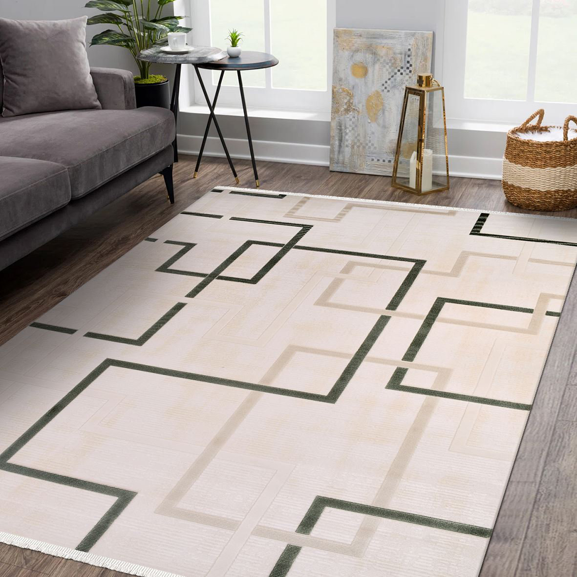 Wade Logan® Cherles Cream Geometric Acrylic Machine Made Area Rug | Wayfair