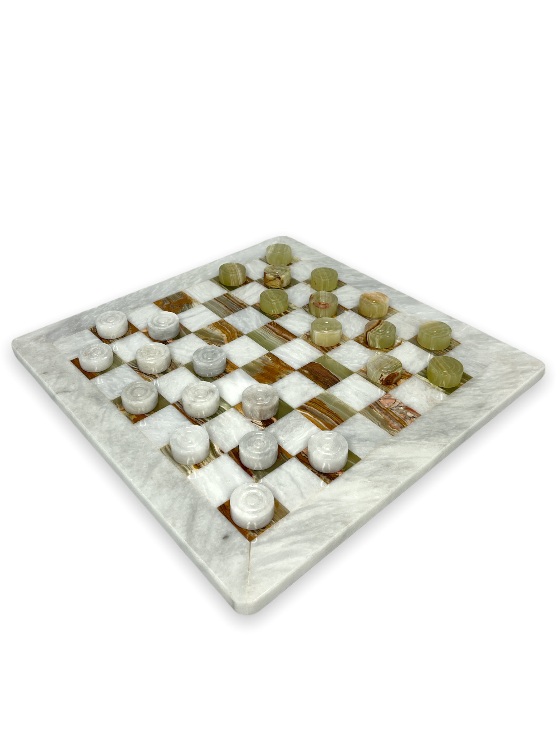 Marble Cultures Handmade White & Onyx Marble Checkers Board With Marble ...