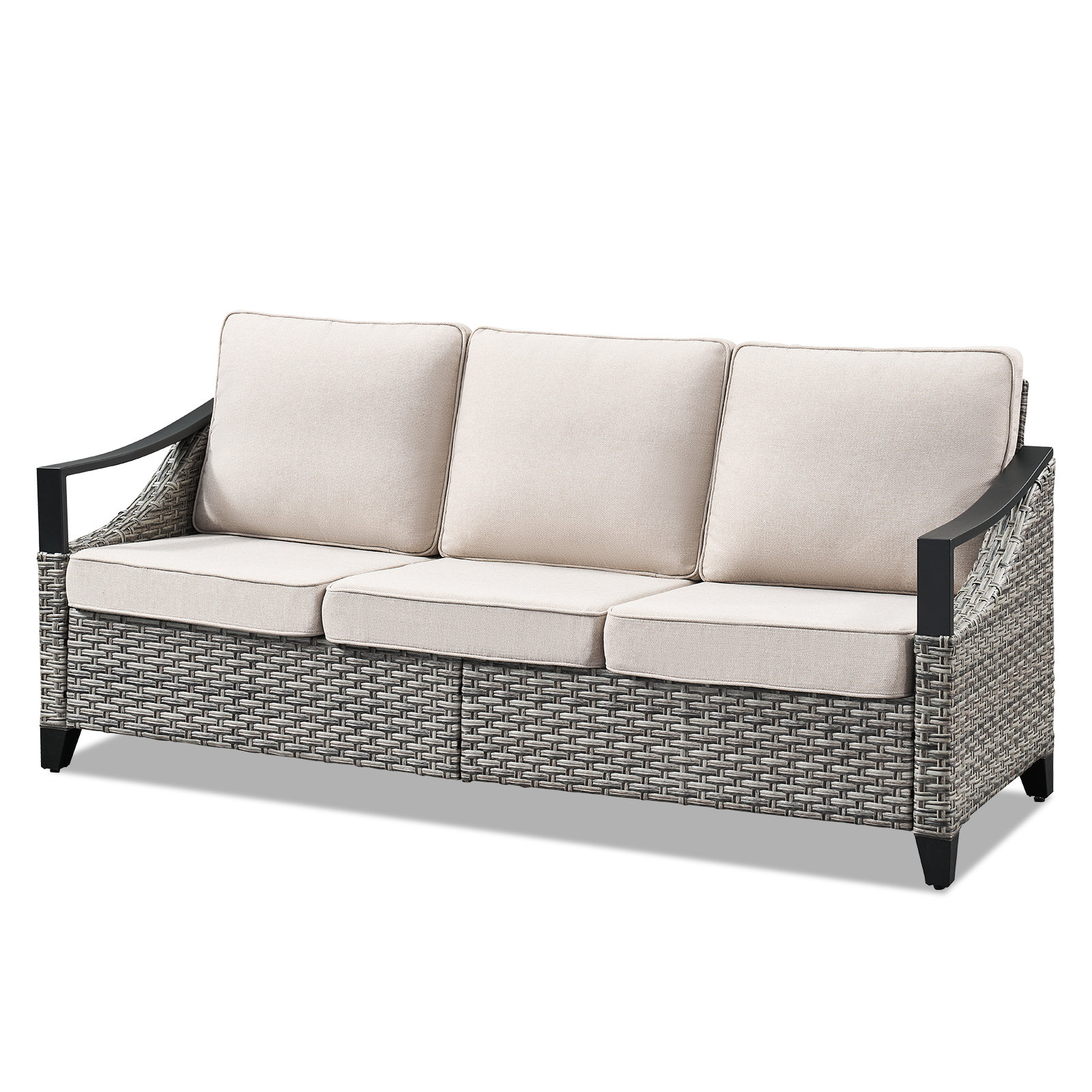 Ebern Designs All Weather Outdoor Rattan Wicker 3-Seat Sofa High Back ...