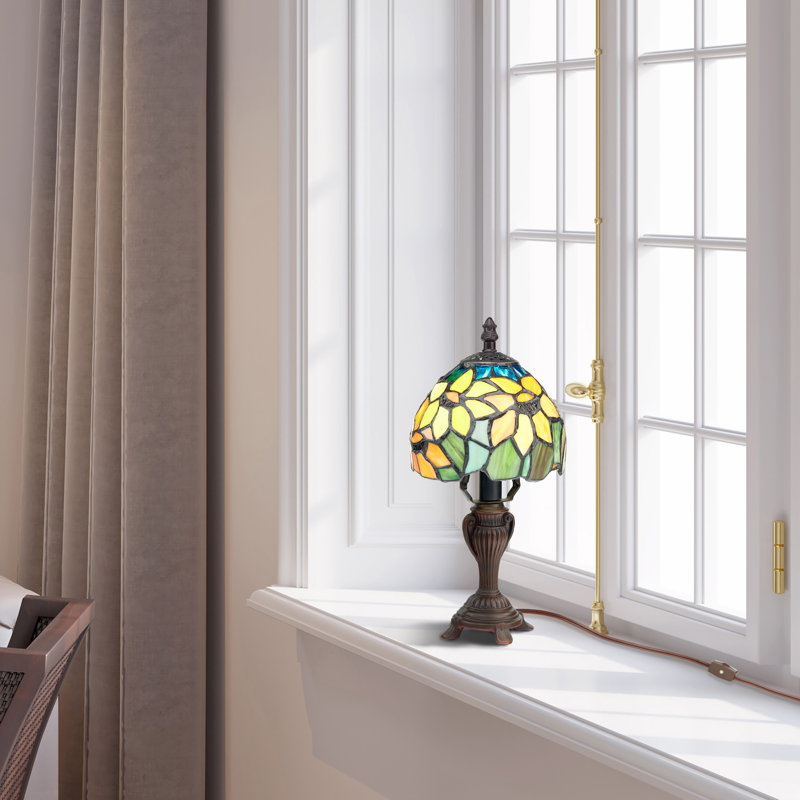 Fleur De Lis Living Crary 12"H Yellow Sunflower-Stained Glass Accent ...