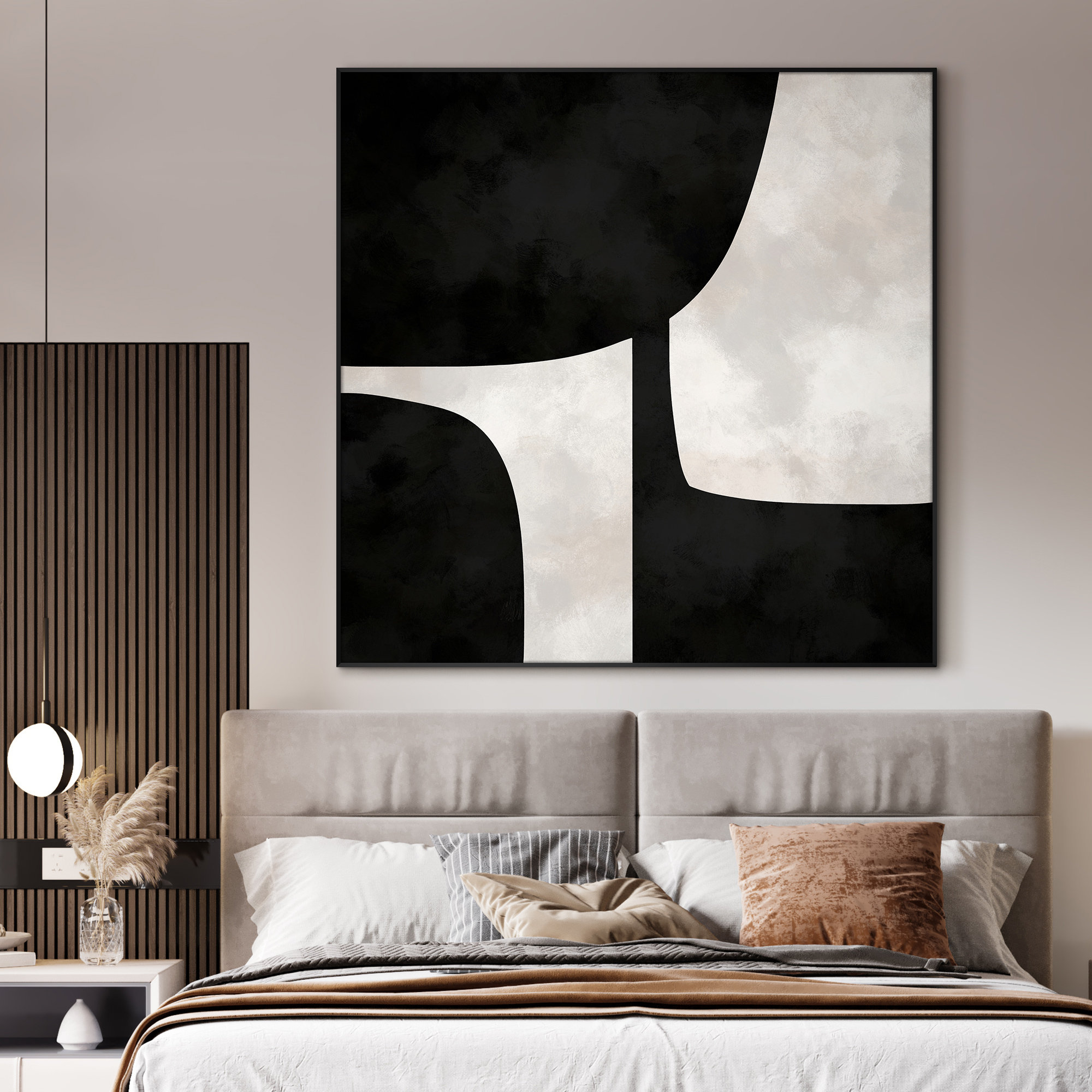 SIGNLEADER Black and White Abstract Geometric Shapes Illustrations Extra Large Framed Wall Art ...
