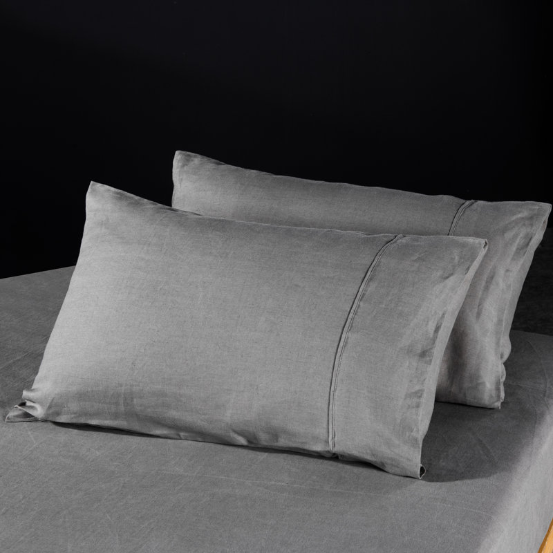 MeadowPark Stone Washed Pure Linen Sheet Set, Fitted Sheet 16" Pocket ...