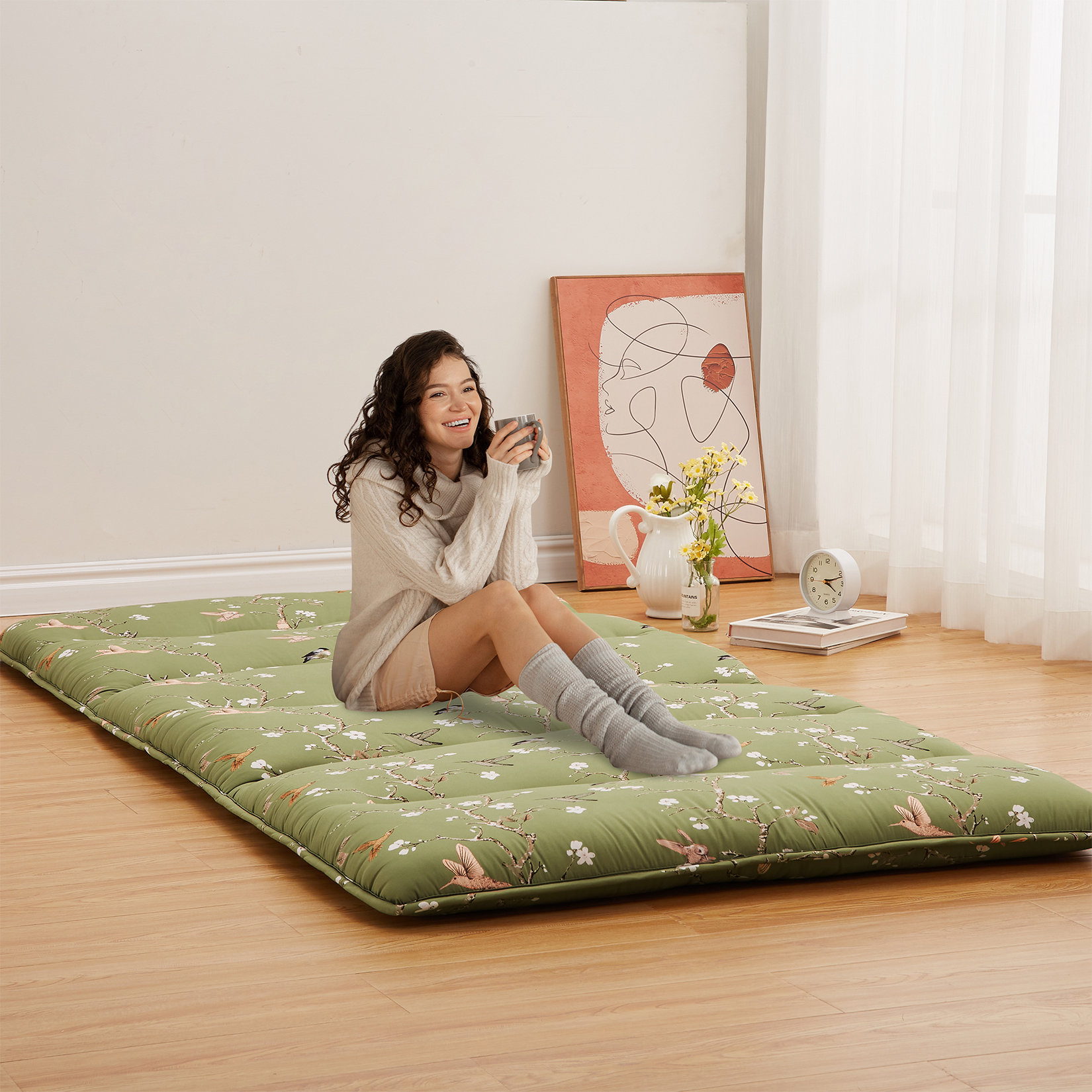 East Urban Home Printed Japanese Futon Mattress, Floor Lounger Bed ...