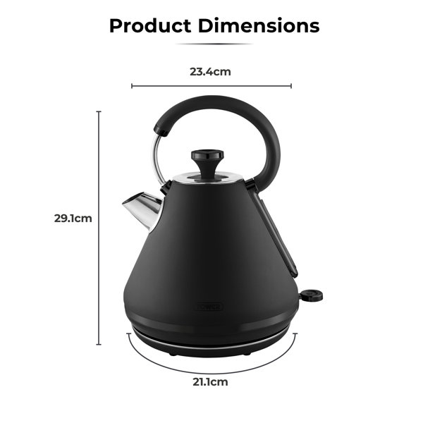 Tower T10079 Sera Pyramid Kettle with Smoked Black Trim, 1.7L, 3KW ...
