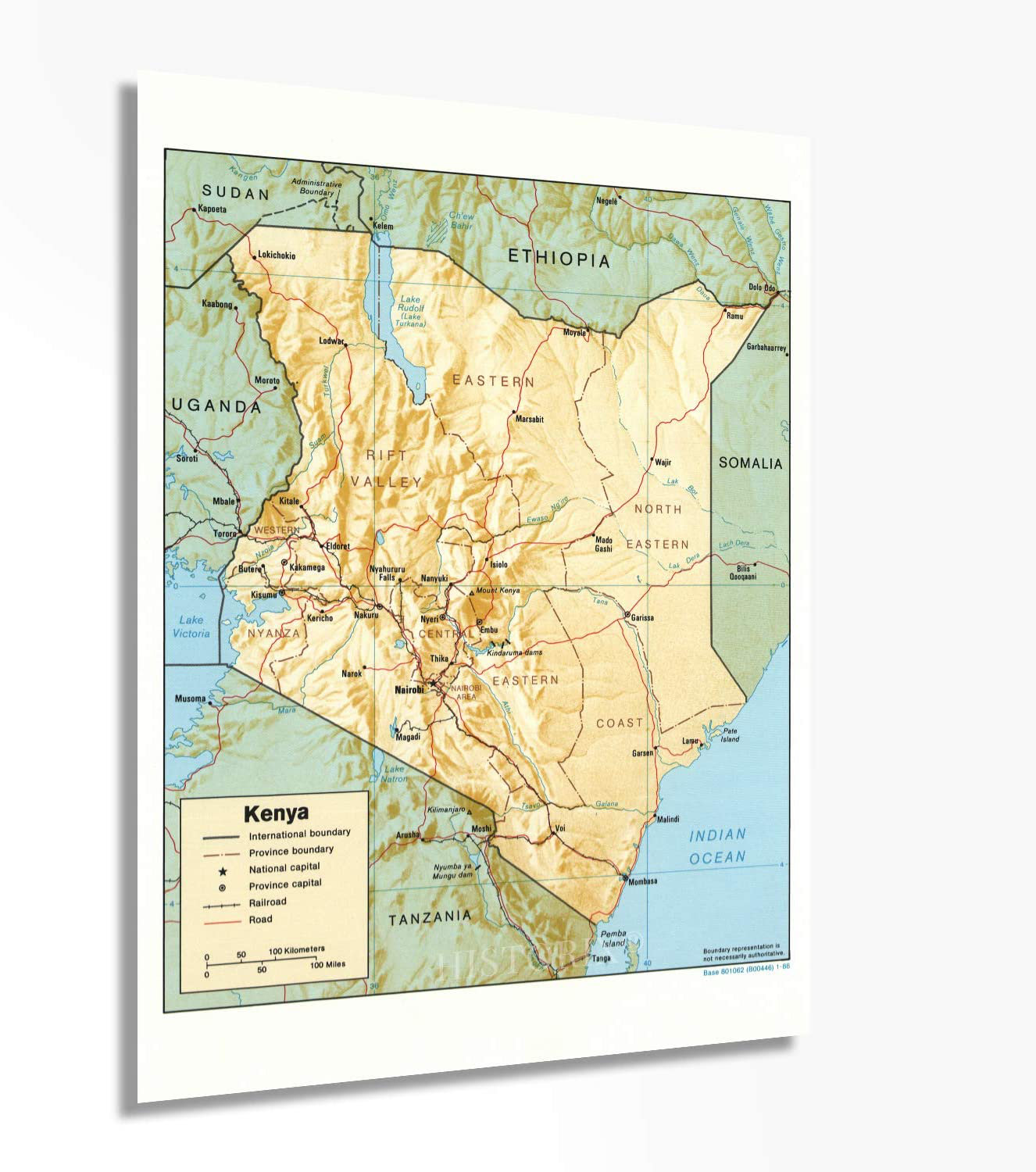 HISTORIC PRINTS Historix 1988 Kenya Map Poster - 18X24 Inch Kenya Wall ...