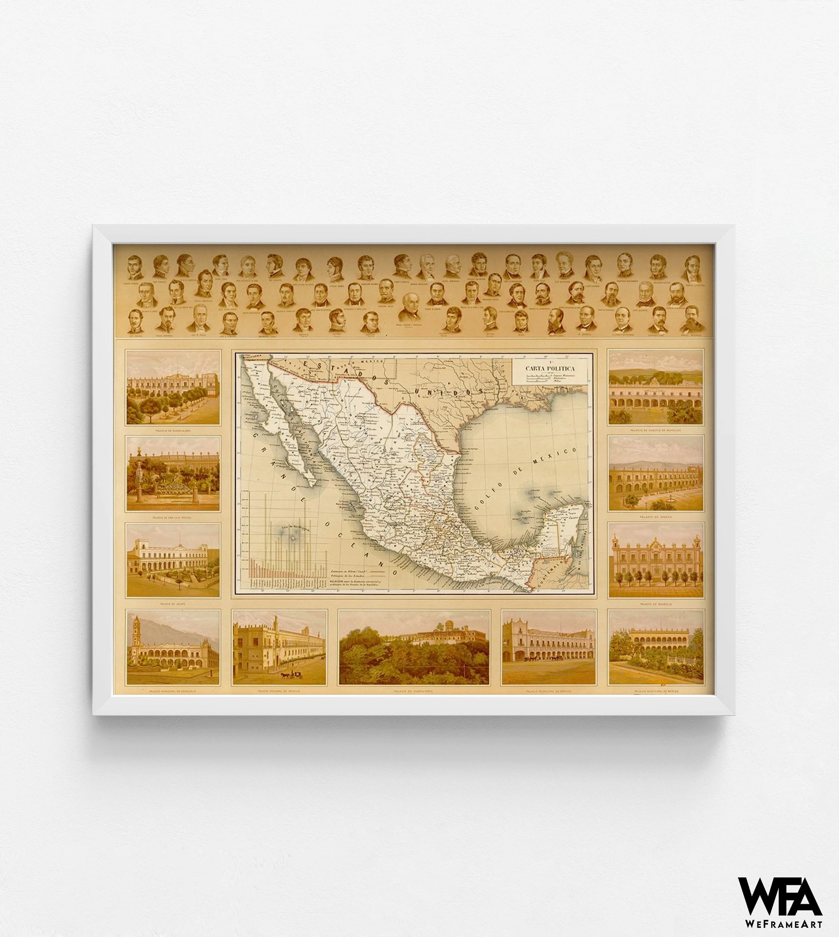 WeFrameArt Political Map Of Mexico, Mexican History Decor, Mexican ...