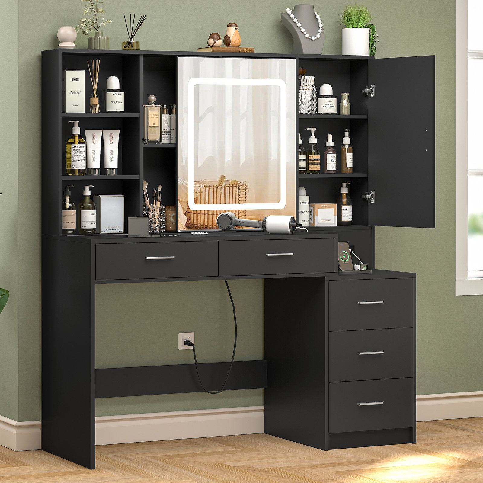 Wade Logan® Vanity Desk With Lighted Mirror And Power Outlet, Makeup ...