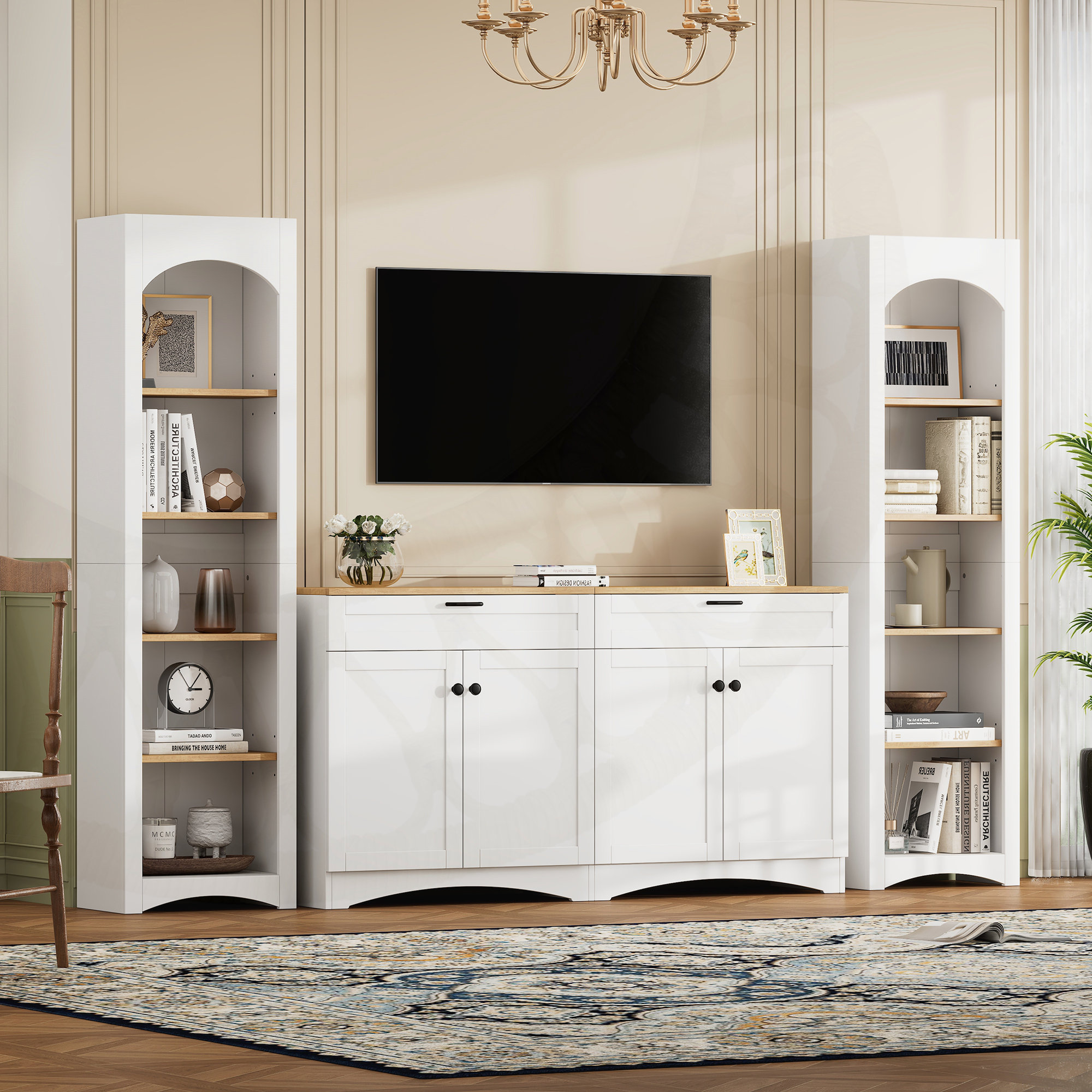 FOSHNATURE Versatile 3-Piece Farmhouse Entertainment Center With ...