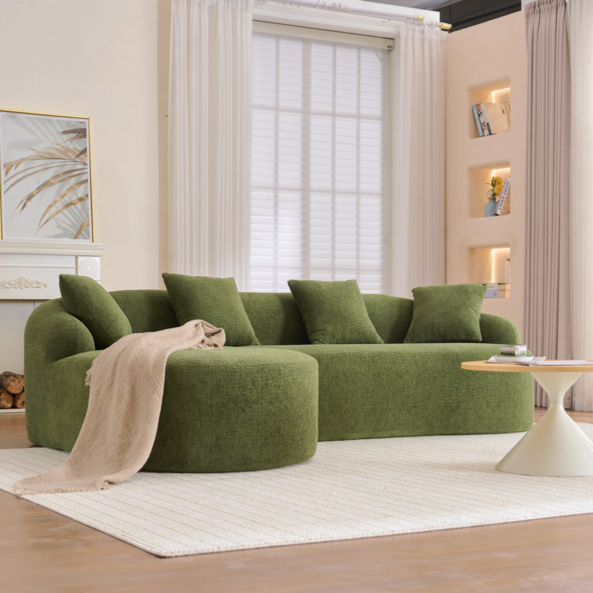 Latitude Run® Modular Chaise Sectional Sofa, 3-Seater With Wood Grain Chenille Fabric, Emerald ...