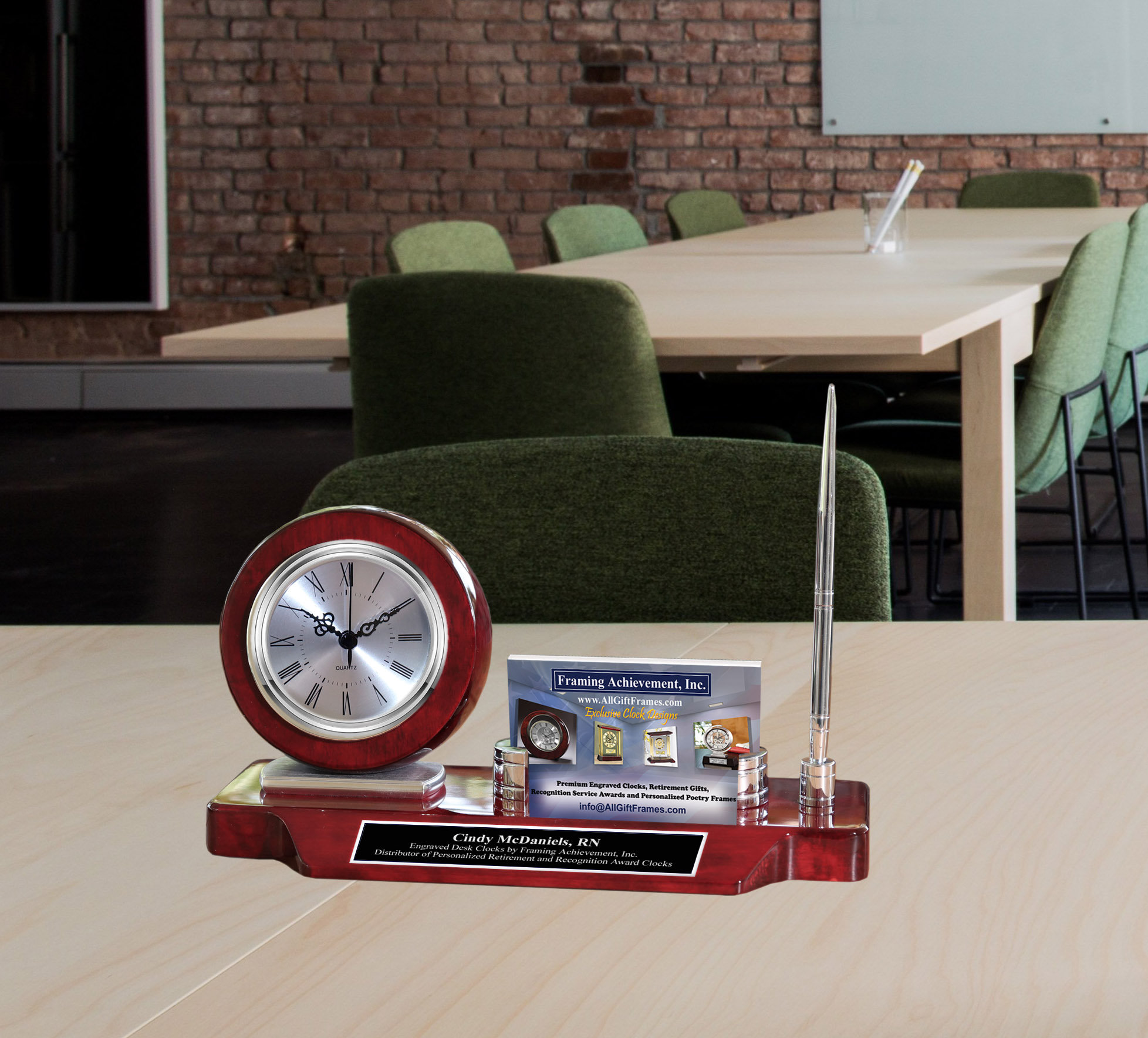AllGiftFrames Cherry Solid Wood Quartz Tabletop Clock in Silver | Wayfair