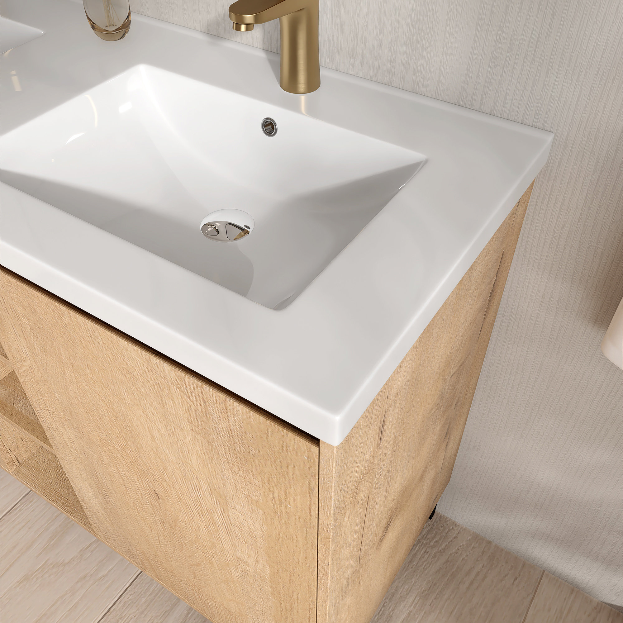 Ivy Bronx 48 Inch Double Sink Freestanding Bathroom Vanity With White ...