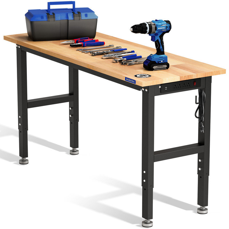 17 Stories Adjustable Garage Workbench, 60x24 Heavy-Duty Work Desk with ...