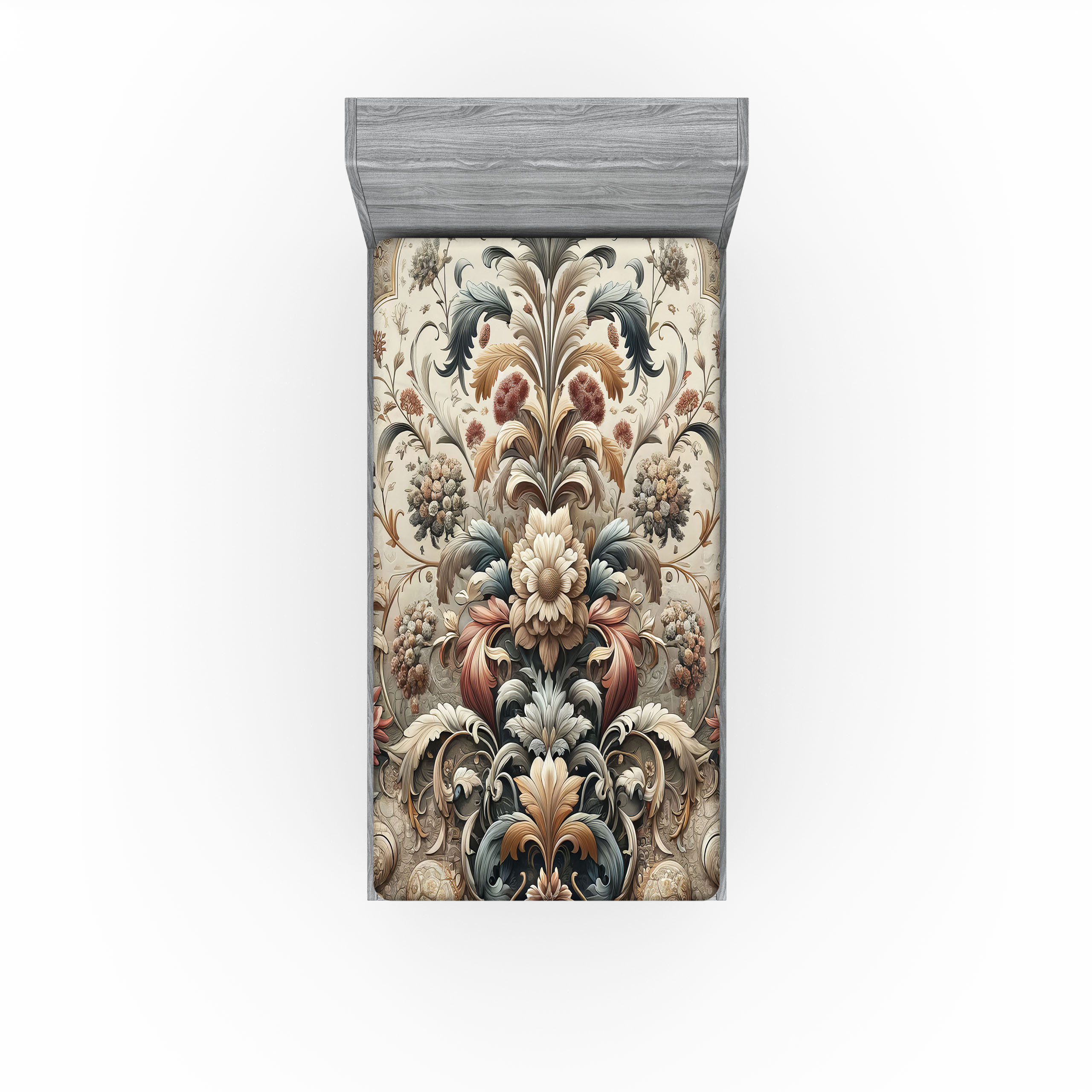 Ambesonne Rococo Fitted Sheet_ Palatial Flowers Posh Ethnic_ Tan Dark ...