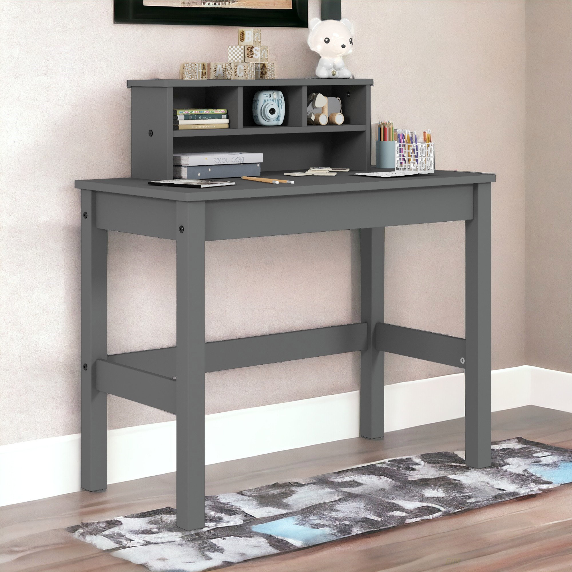 Latitude Run® Grey Writing Desk With Hutch(Desk) | Wayfair