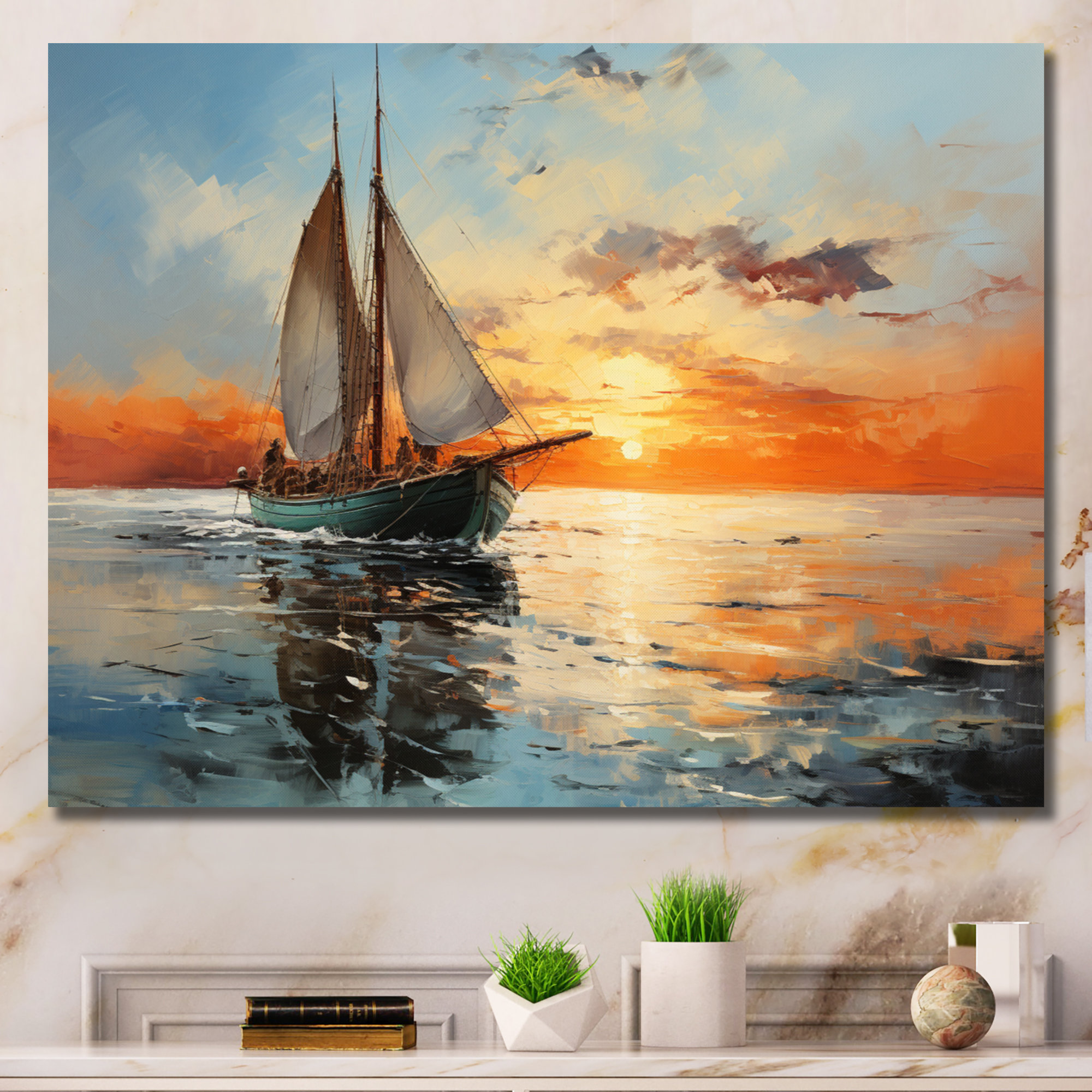 Breakwater Bay Boat Seascape Impression III Framed On Canvas Print ...