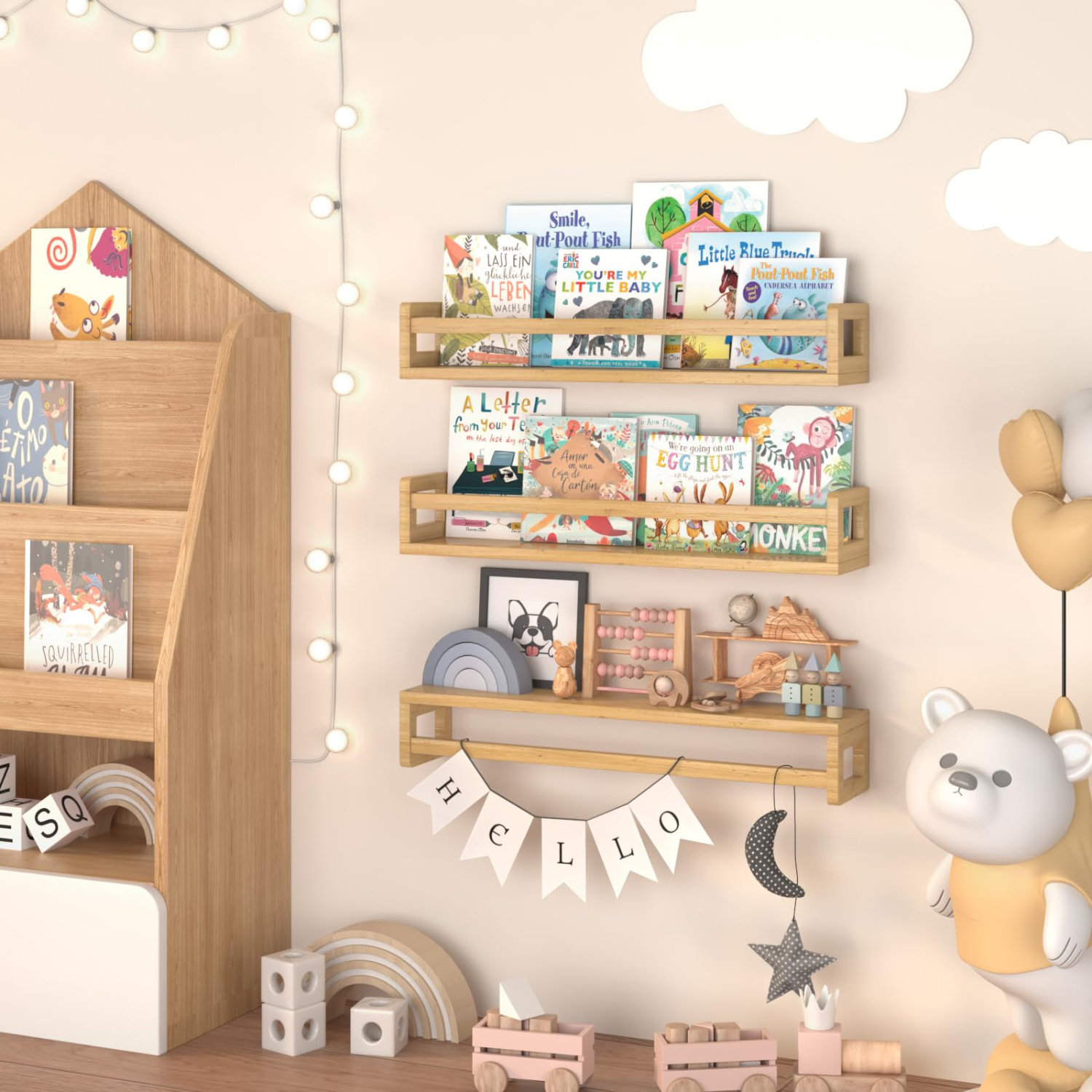 One Allium Way Floating Nursery Book Shelves for Wall, 23.6 Inch Wall ...
