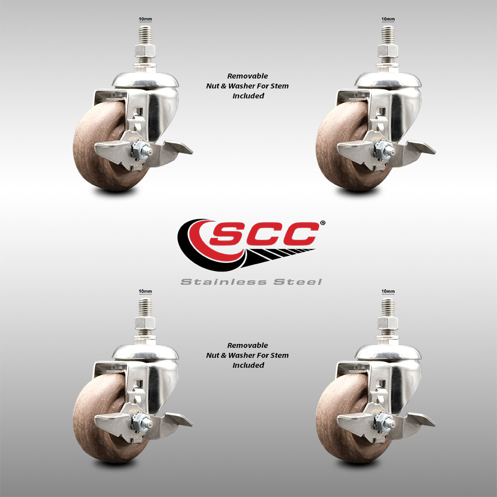 Service Caster 316SS High Temp Glass Filled Nylon Stem Caster Set Brake ...