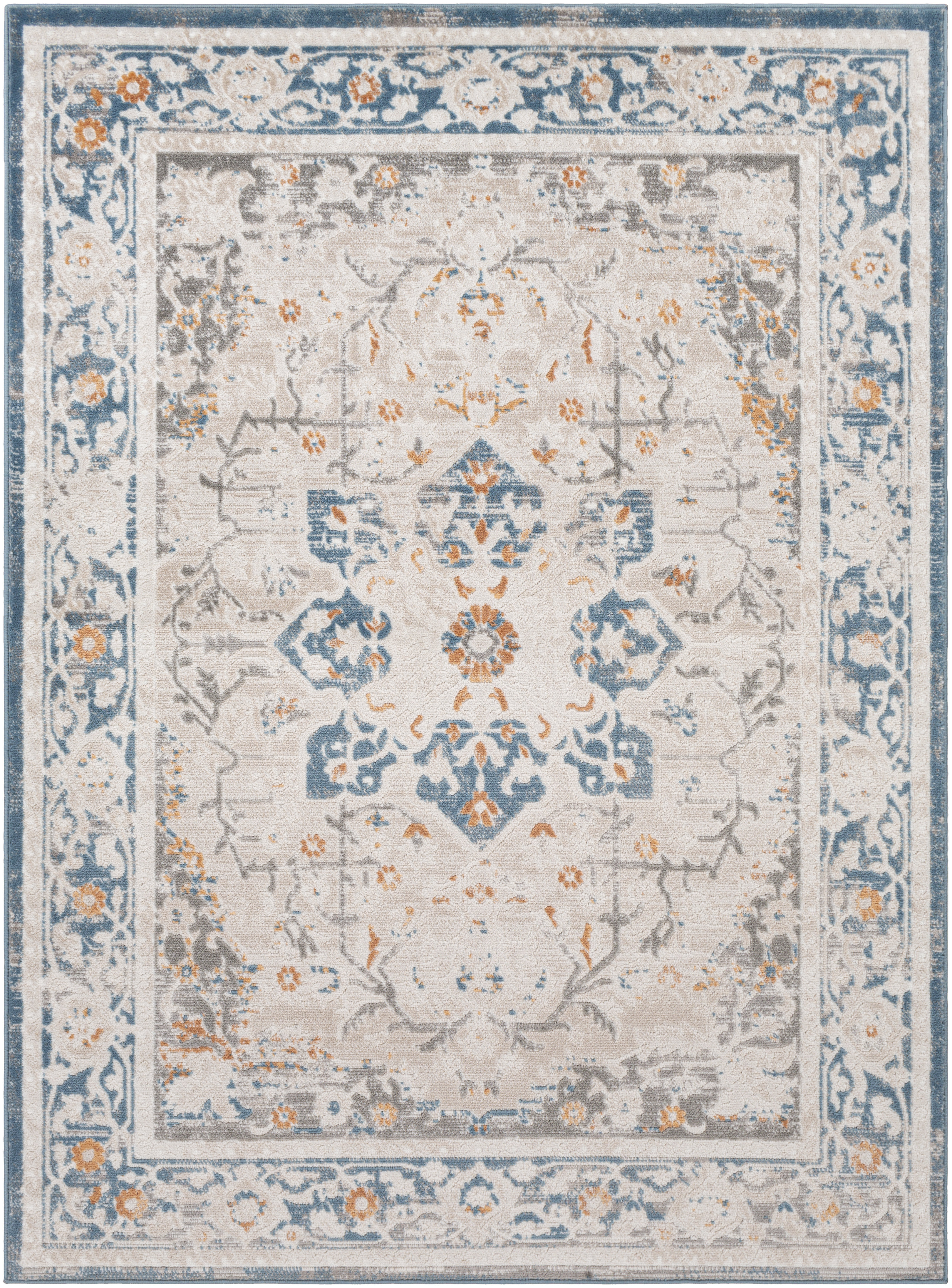 Bungalow Rose Acadia Floral Cream/Navy Area Rug | Wayfair