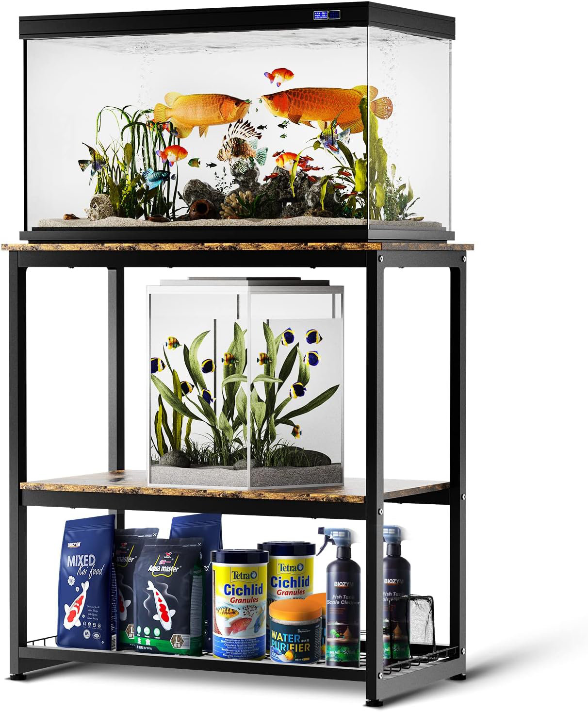 17 Stories Three Tier Fish Tank Stand With Storage Basket,10/20 Gallon ...