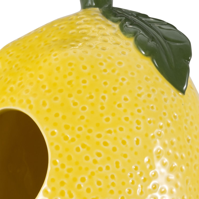 Gracie Oaks 7" Charming Ceramic Lemon Bird House, Durable Yellow/Green ...