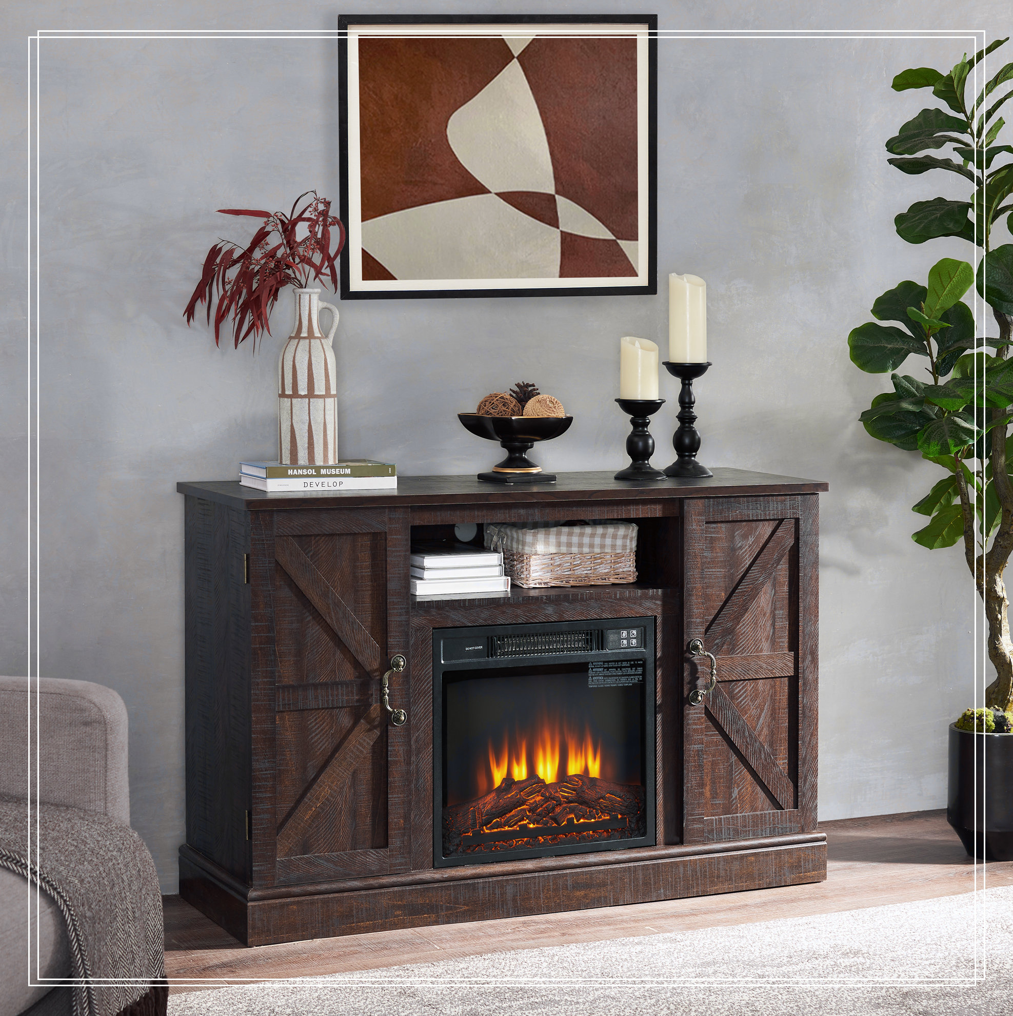 Gracie Oaks TV Stand for TV up to 50", Media Console with 18" Fireplace ...