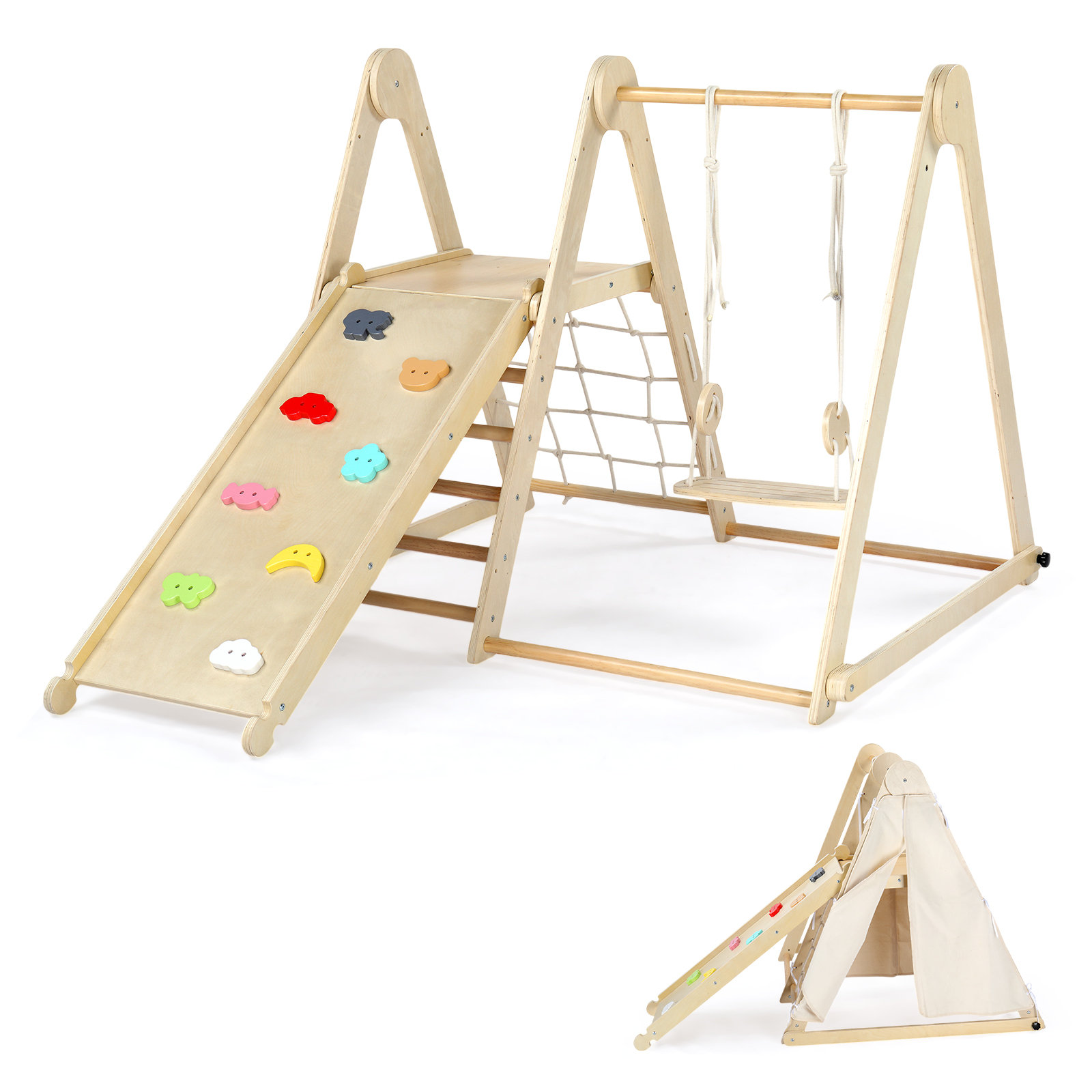 Outopee Wooden Children's Climbing Frame With Swing And Foldable ...
