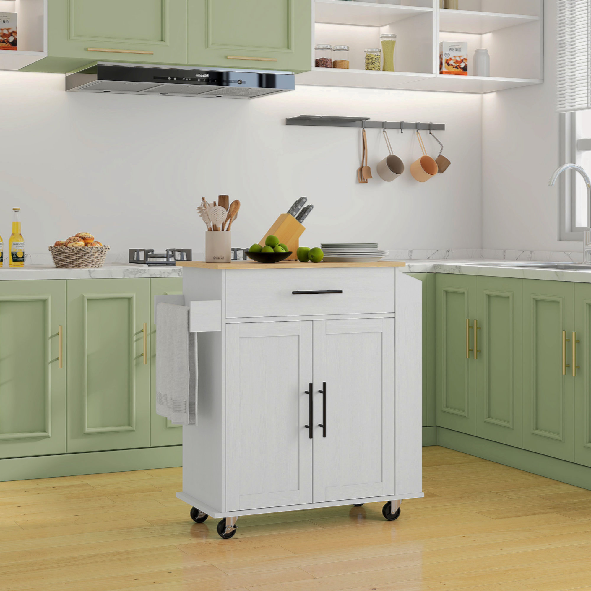 Winston Porter Kitchen Island With Storage, Rolling Kitchen Cart With AC Outlets And USB Ports ...