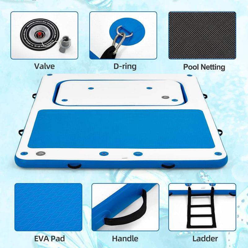 Danrelax 10'x8' Floating Dock Inflatable Dock Electric Pump for 1-Min ...