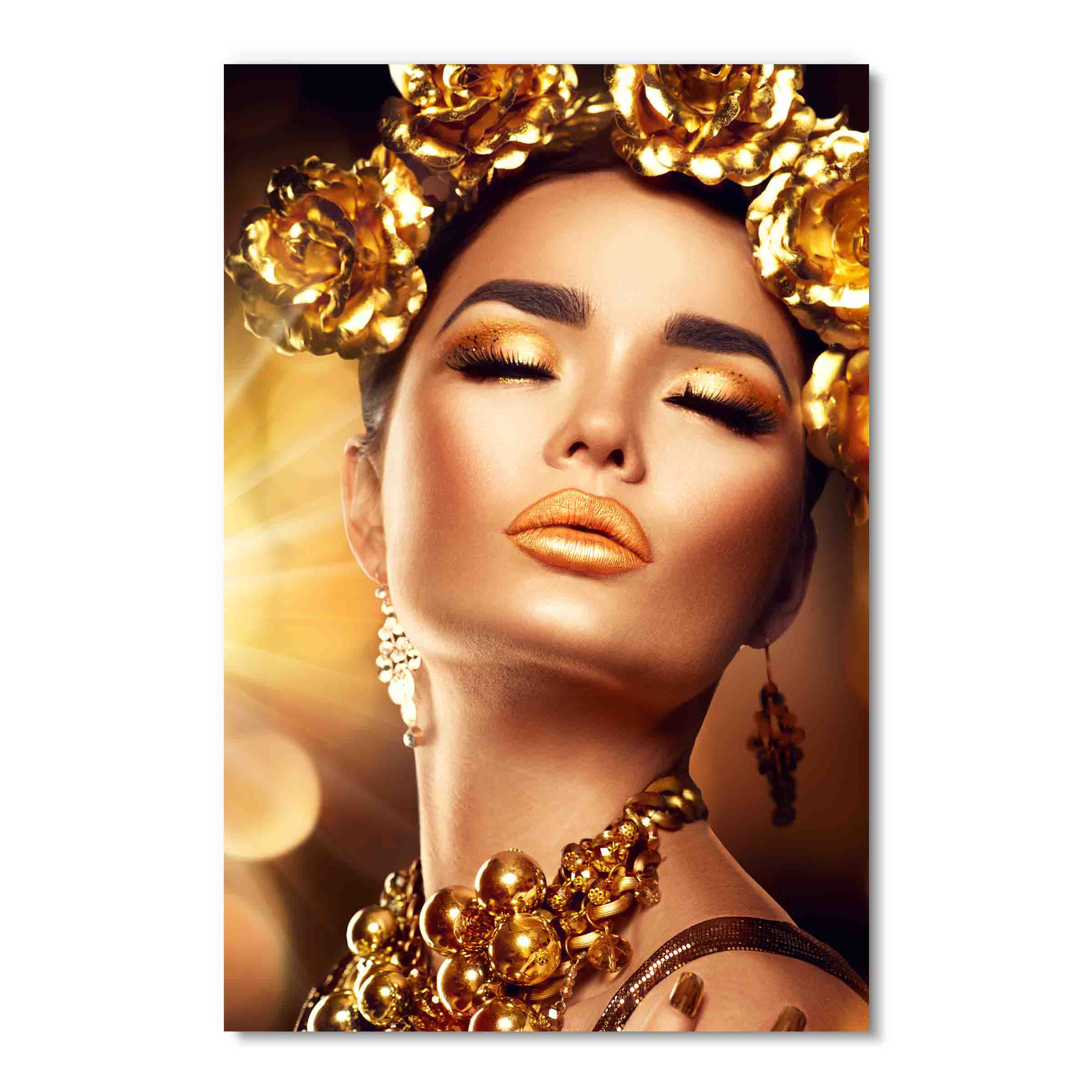 Mercer41 Gold Lips Makeup and Jewelry, Beauty Fashion Model Portrait ...
